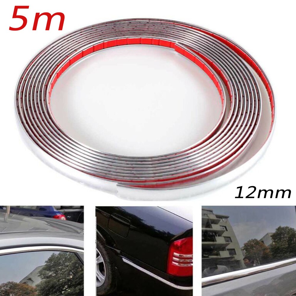 12mm / 16ft Car Bumper Strip Adhesive Auto Bright Silver Chrome ...