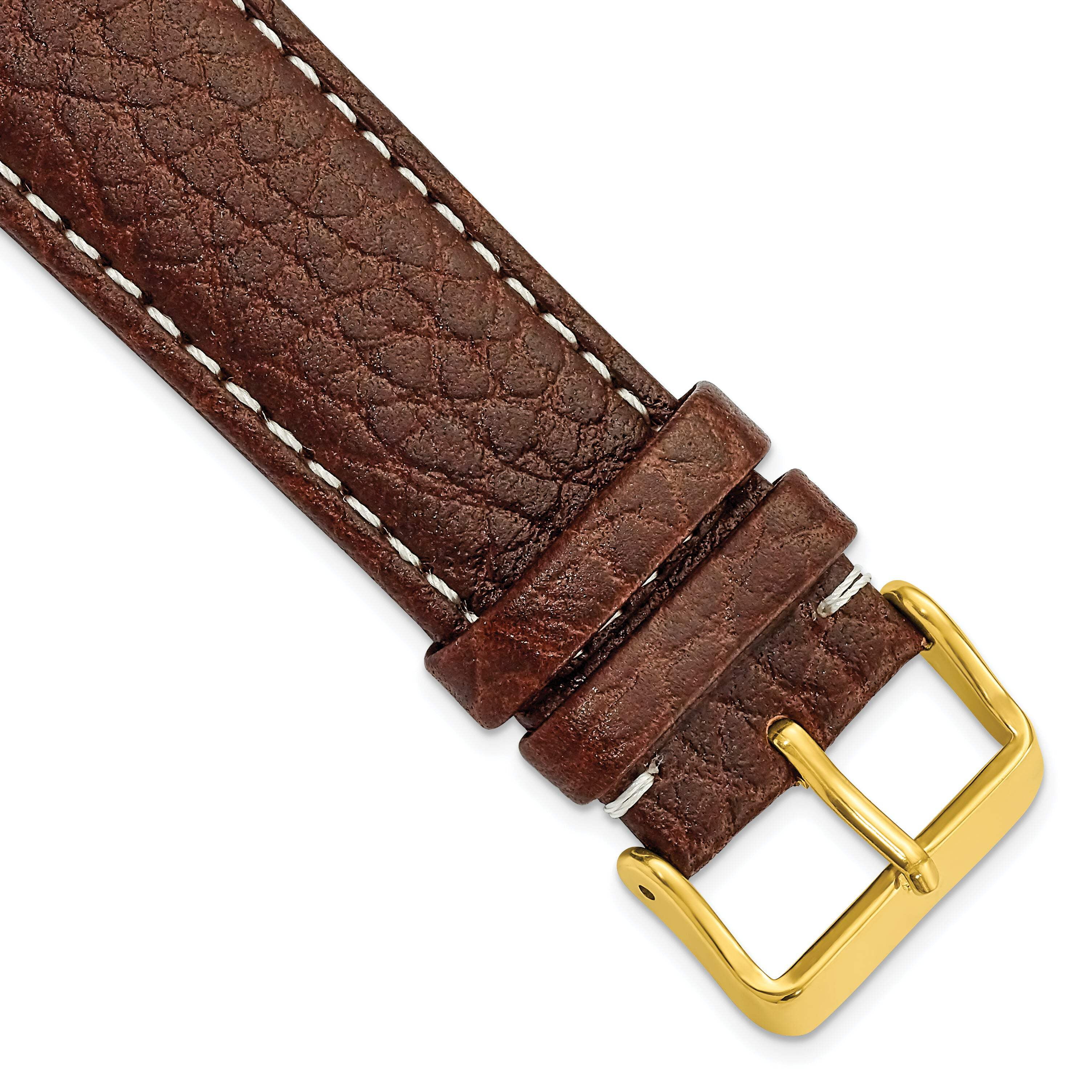 12mm Dark Brown Sport Leather with White Stitching and Gold-tone Buckle ...