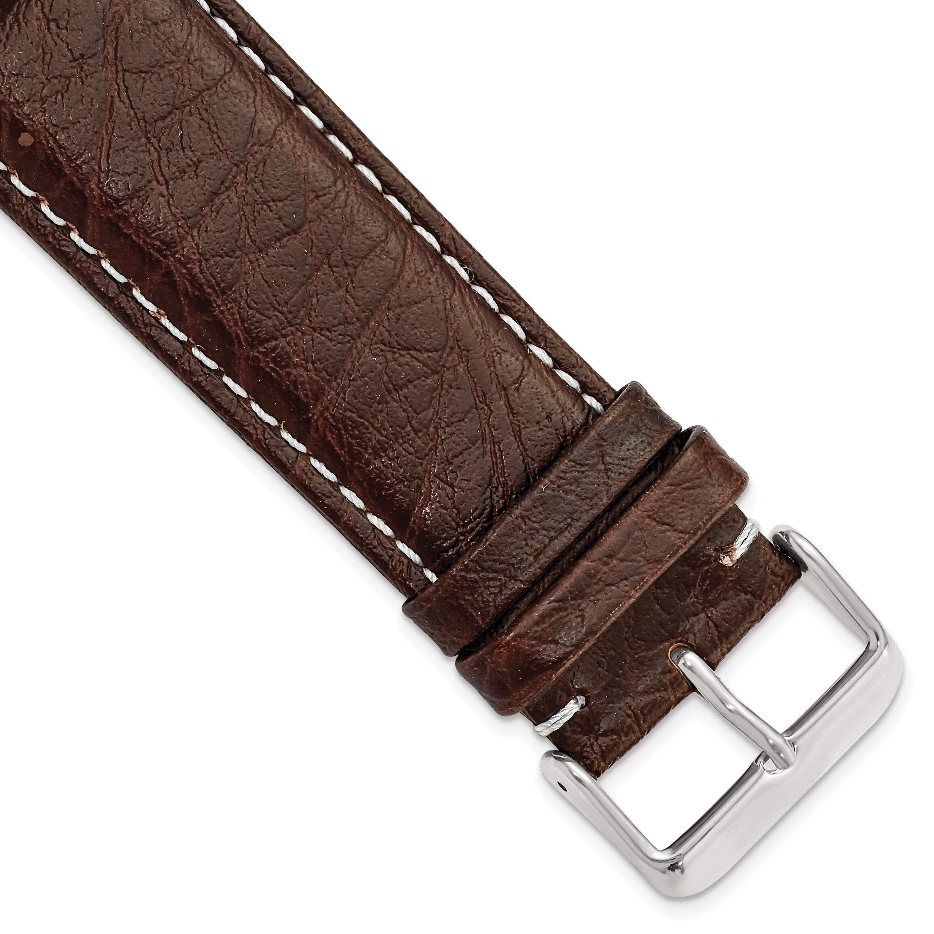 12mm Dark Brown Sport Leather with White Stitching and Silver-tone ...