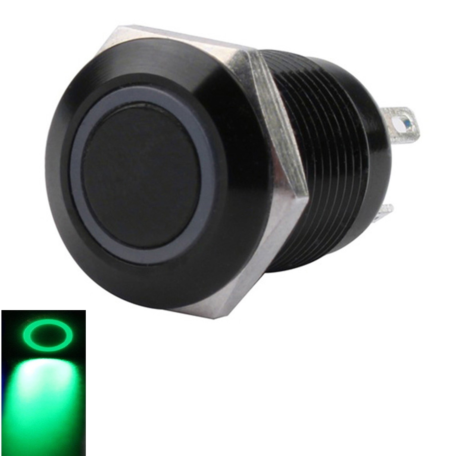 12mm LED Metal Button Switch Black Momentary 3-6V Waterproof IP66 ...