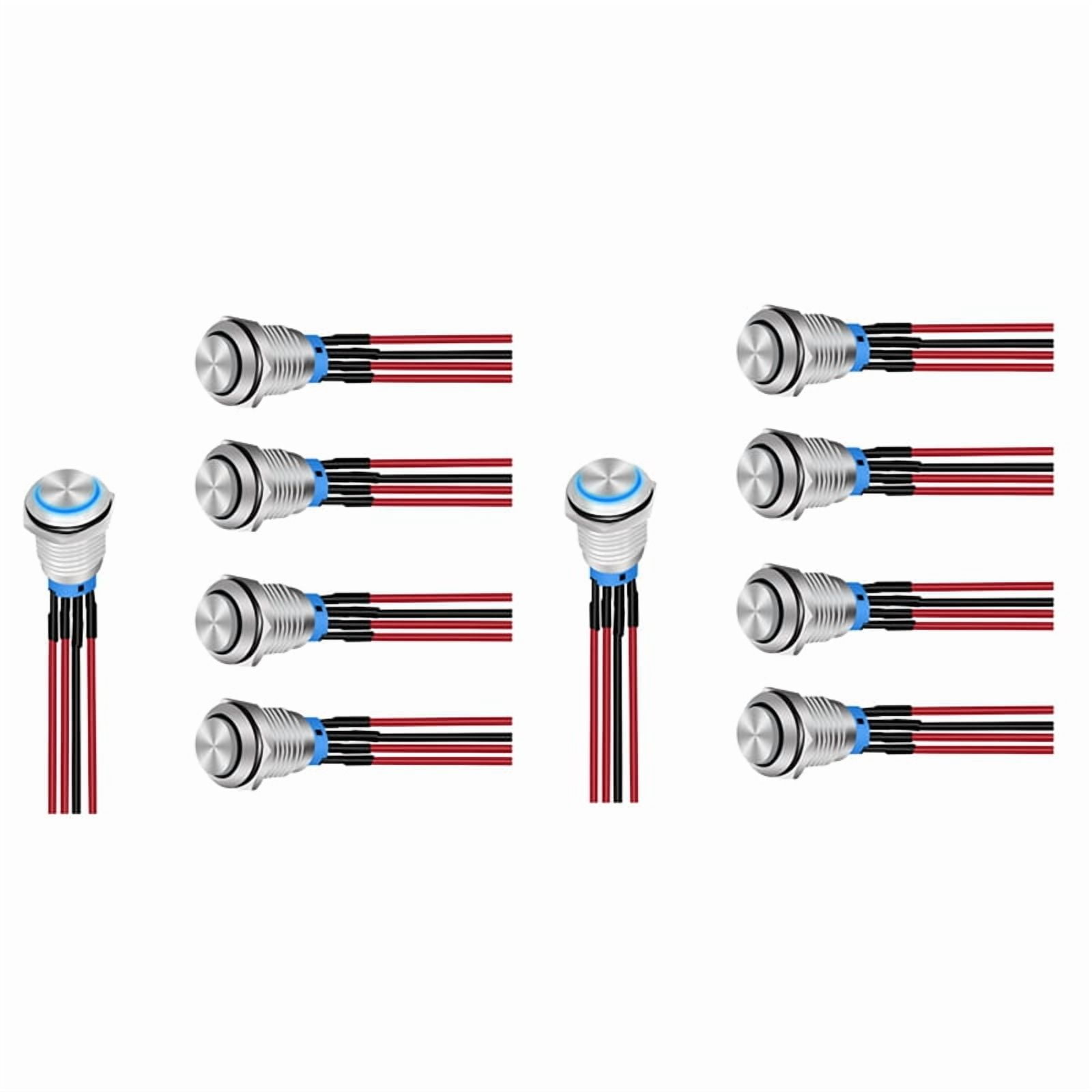 12mm Push Button Switch 10PCS with Pre Wired Harness 12V 24V Self ...
