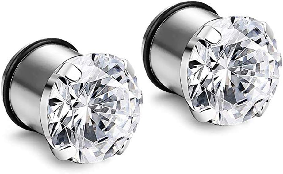 12mm Stainless Steel Prong Set Clear CZ Ear Plugs Tunnels Stretcher ...