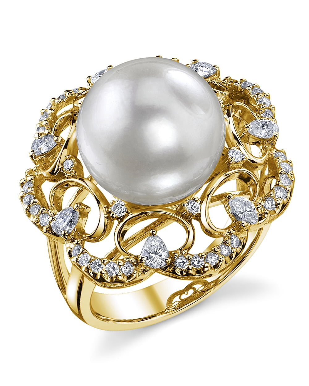 12mm White South Sea Diamond & Cultured Pearl Barbara Ring in 18K Gold ...