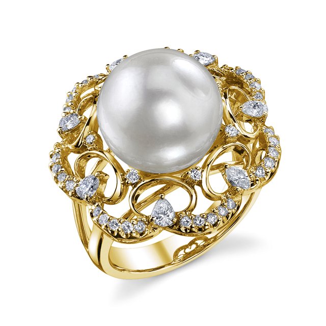 12mm White South Sea Diamond & Cultured Pearl Barbara Ring in 18K Gold ...