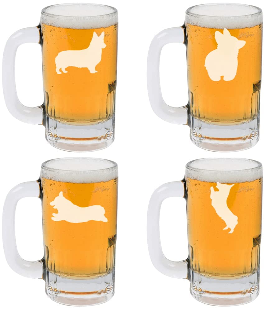 12oz Beer Mug Stein Glass Corgi Collection Gift Set of 4 - Walmart.com