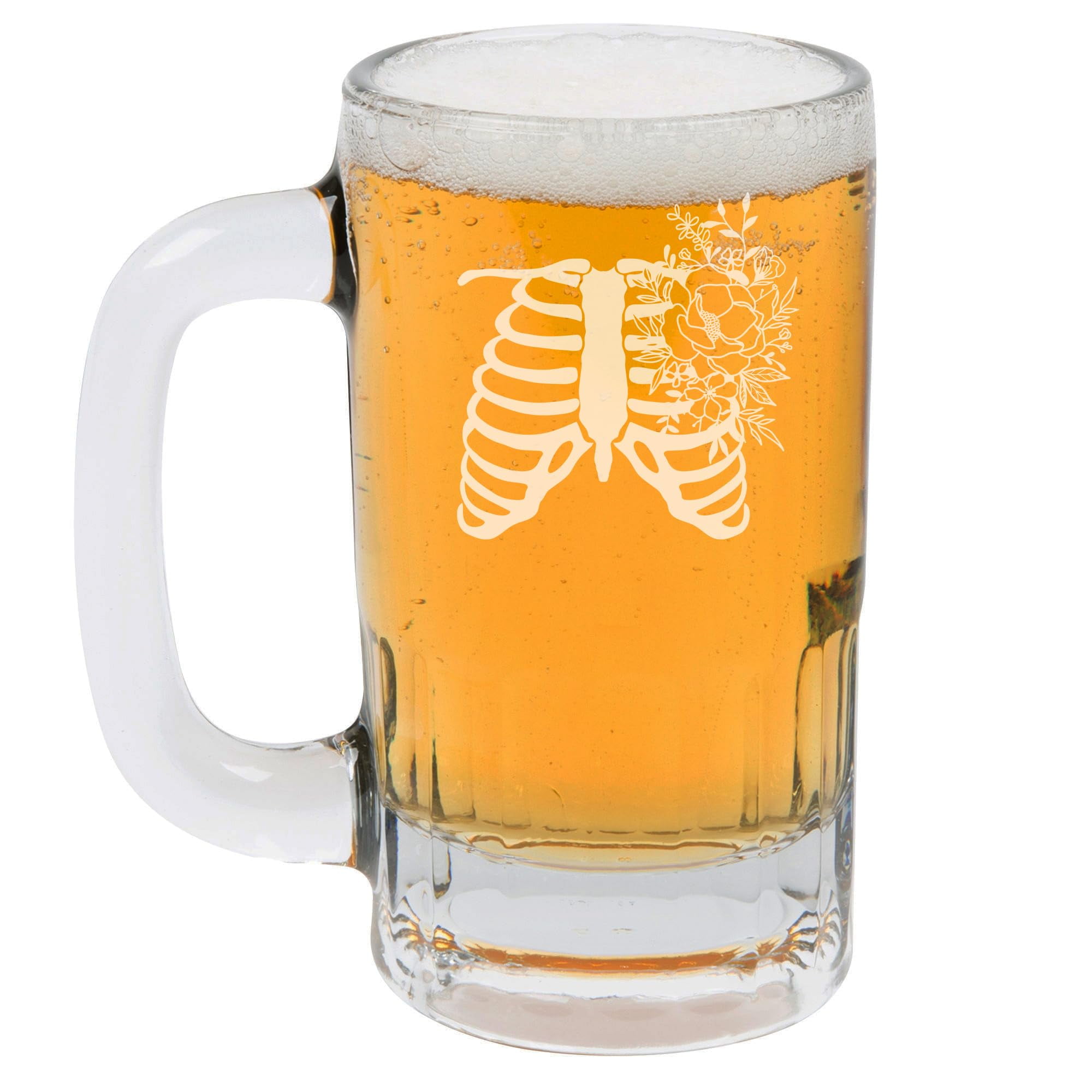 12oz Beer Mug Stein Glass Gift Floral Rib Cage Radiologist Radiologic ...