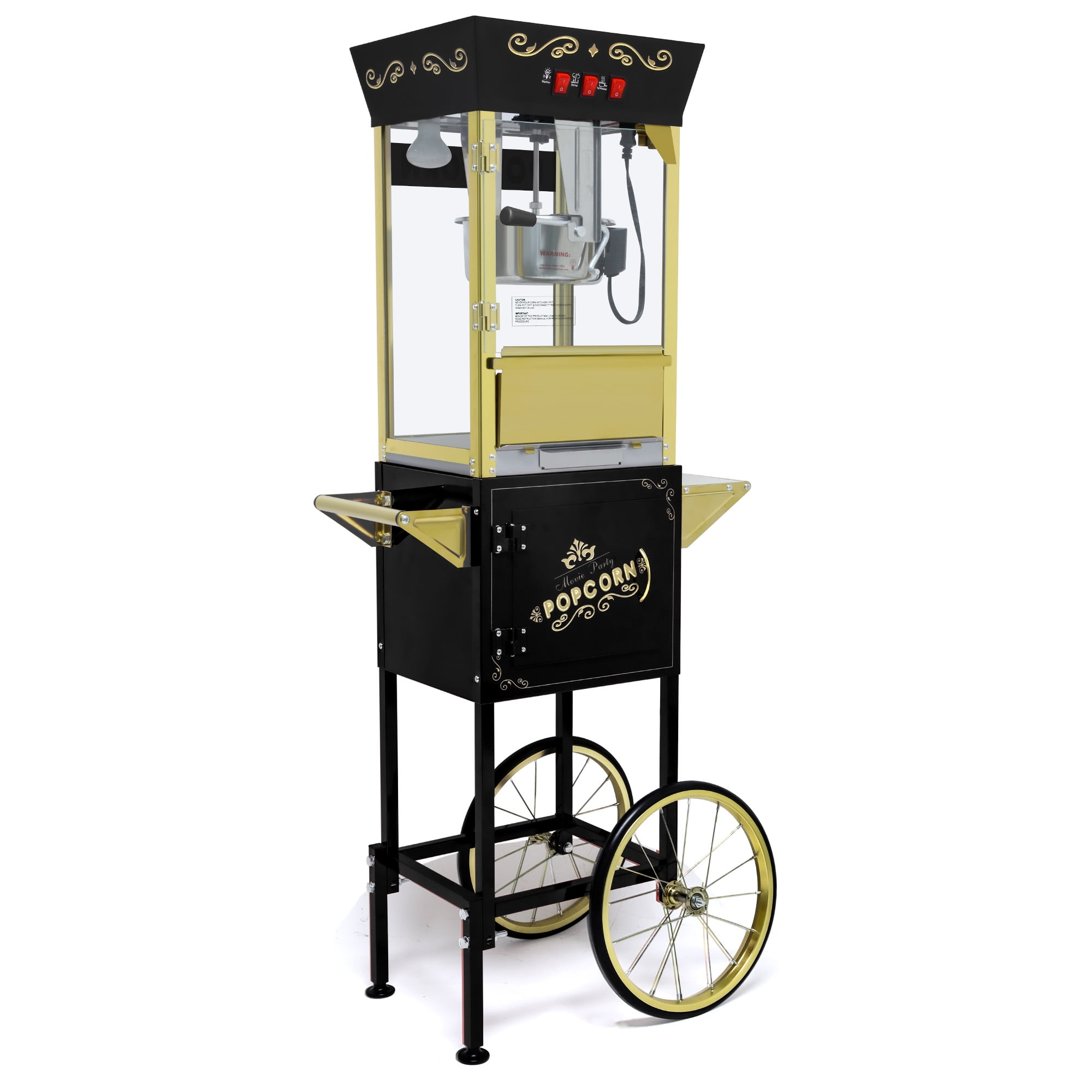 12oz Black Popcorn Machine Cart with Wheels, Vintage Style Popper with ...