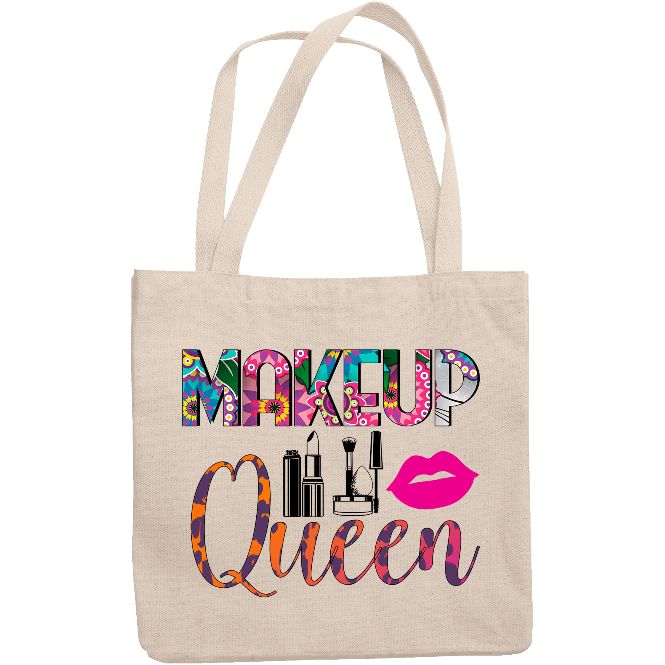 12oz Canvas Tote Bag - Artsy Colorful Floral Makeup Queen Quote Text ...