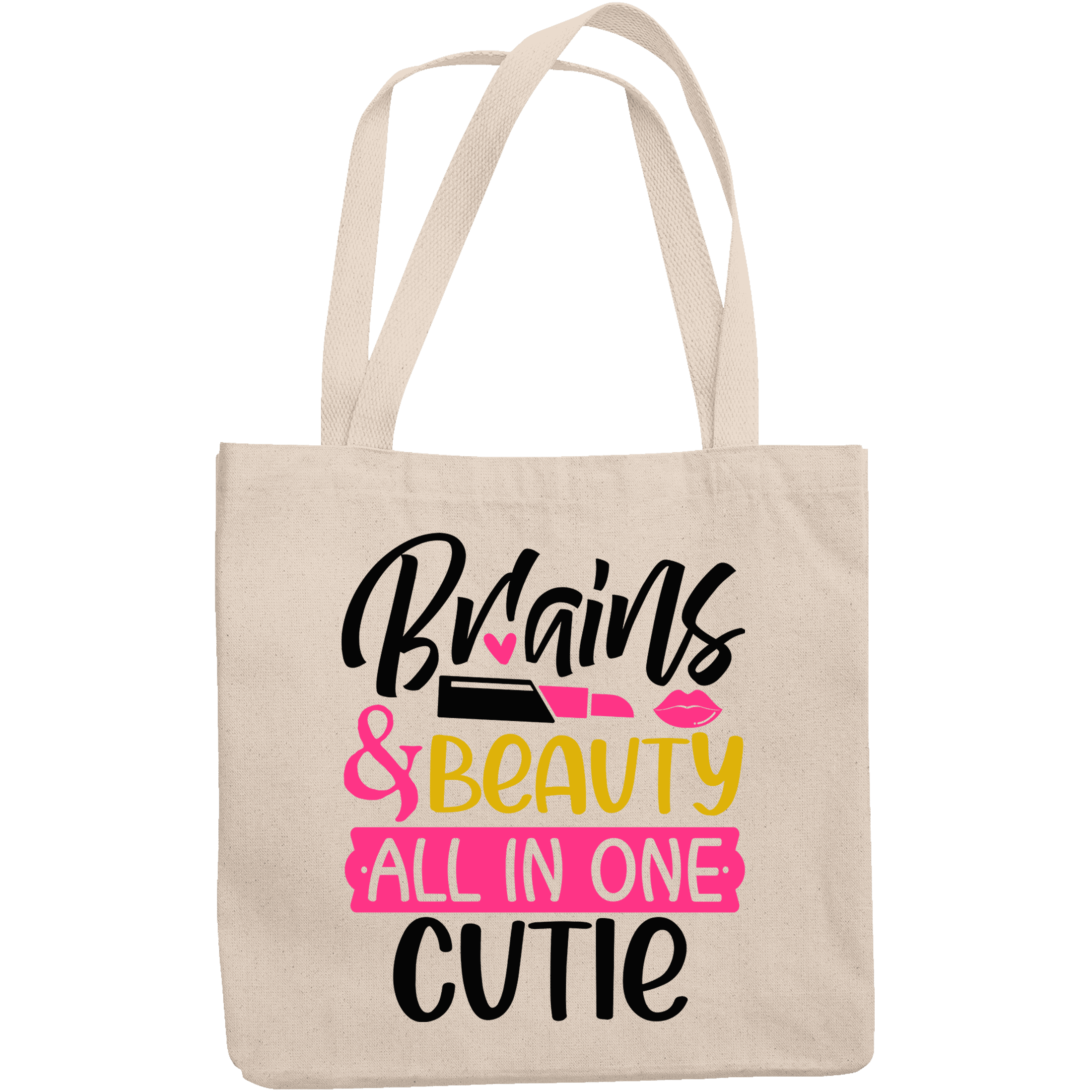 12oz Canvas Tote Bag - Brains & Beauty, All in One Cutie - Beauty ...