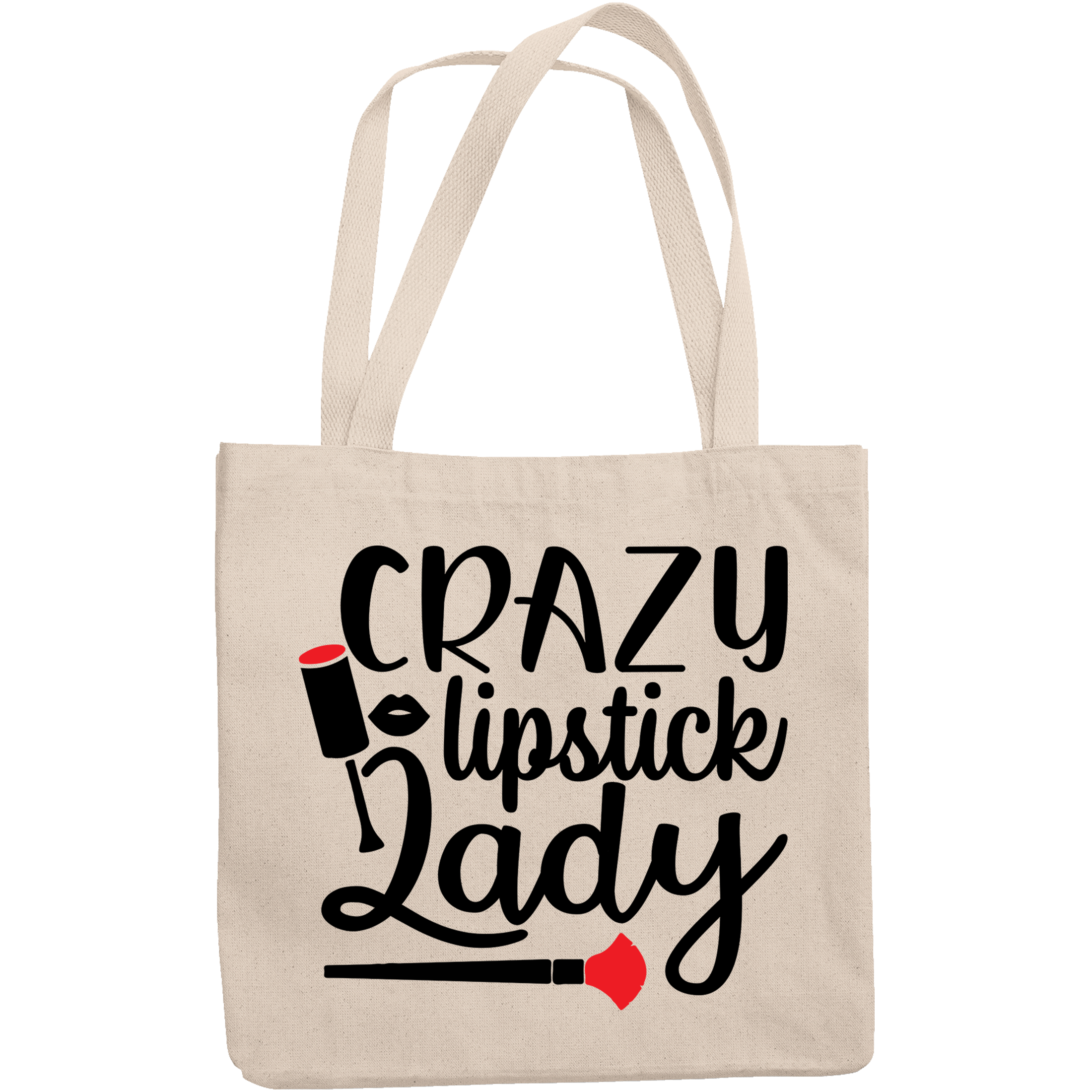 12oz Canvas Tote Bag - Crazy Lipstick Lady, Lipstick Lover Phrase ...