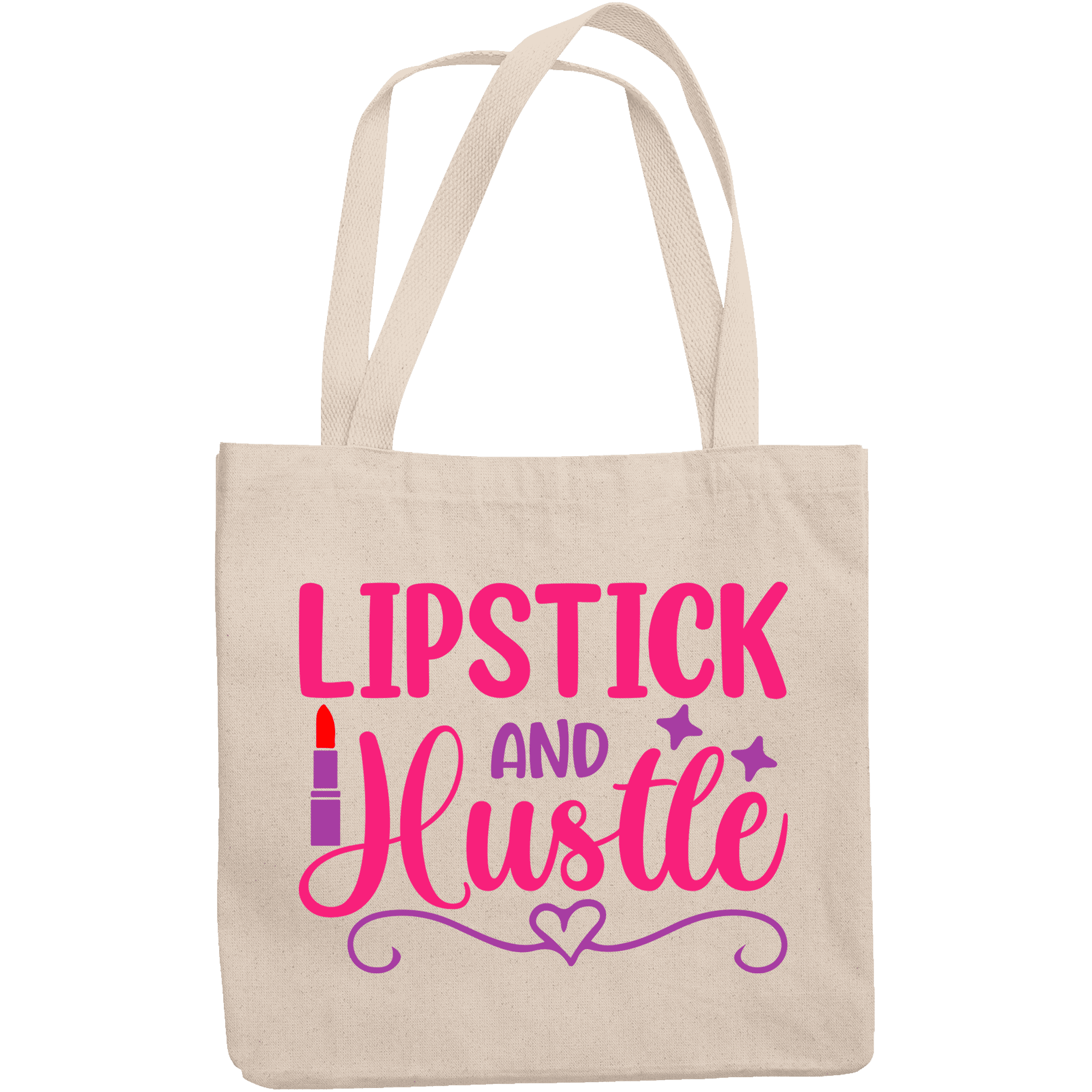 12oz Canvas Tote Bag - Girly Lipstick & Hustle Quote - Beauty Themed ...