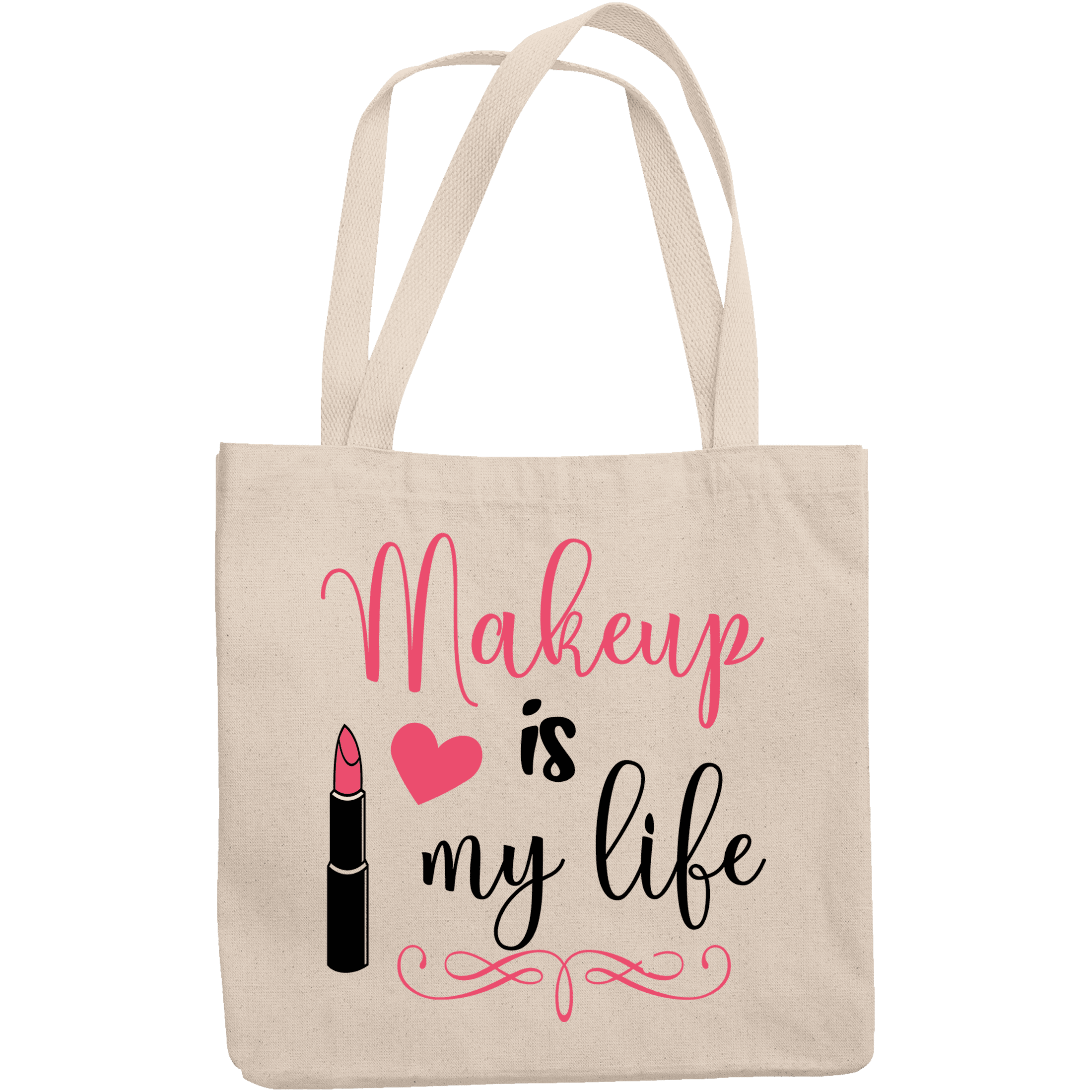 12oz Canvas Tote Bag - Girly Makeup Is My Life with Lipstick & Heart ...