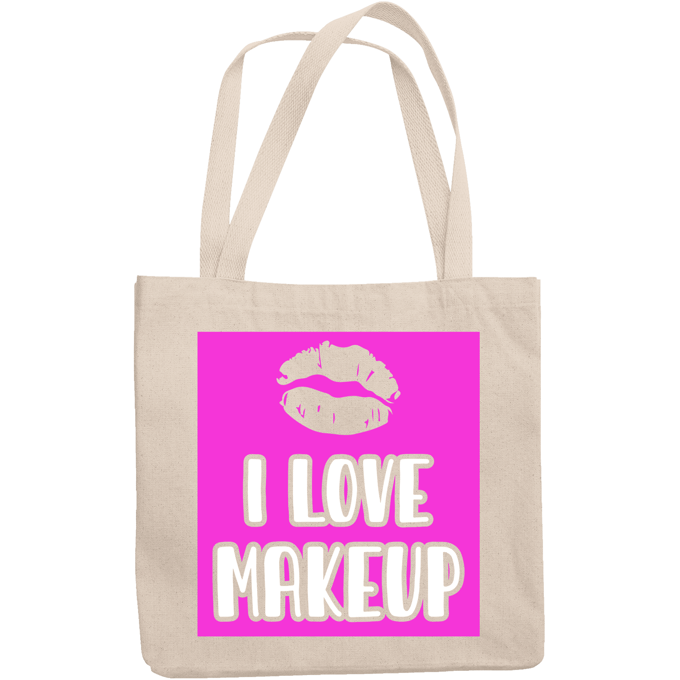 12oz Canvas Tote Bag - I Love Makeup with Lips Design - Beauty Themed ...