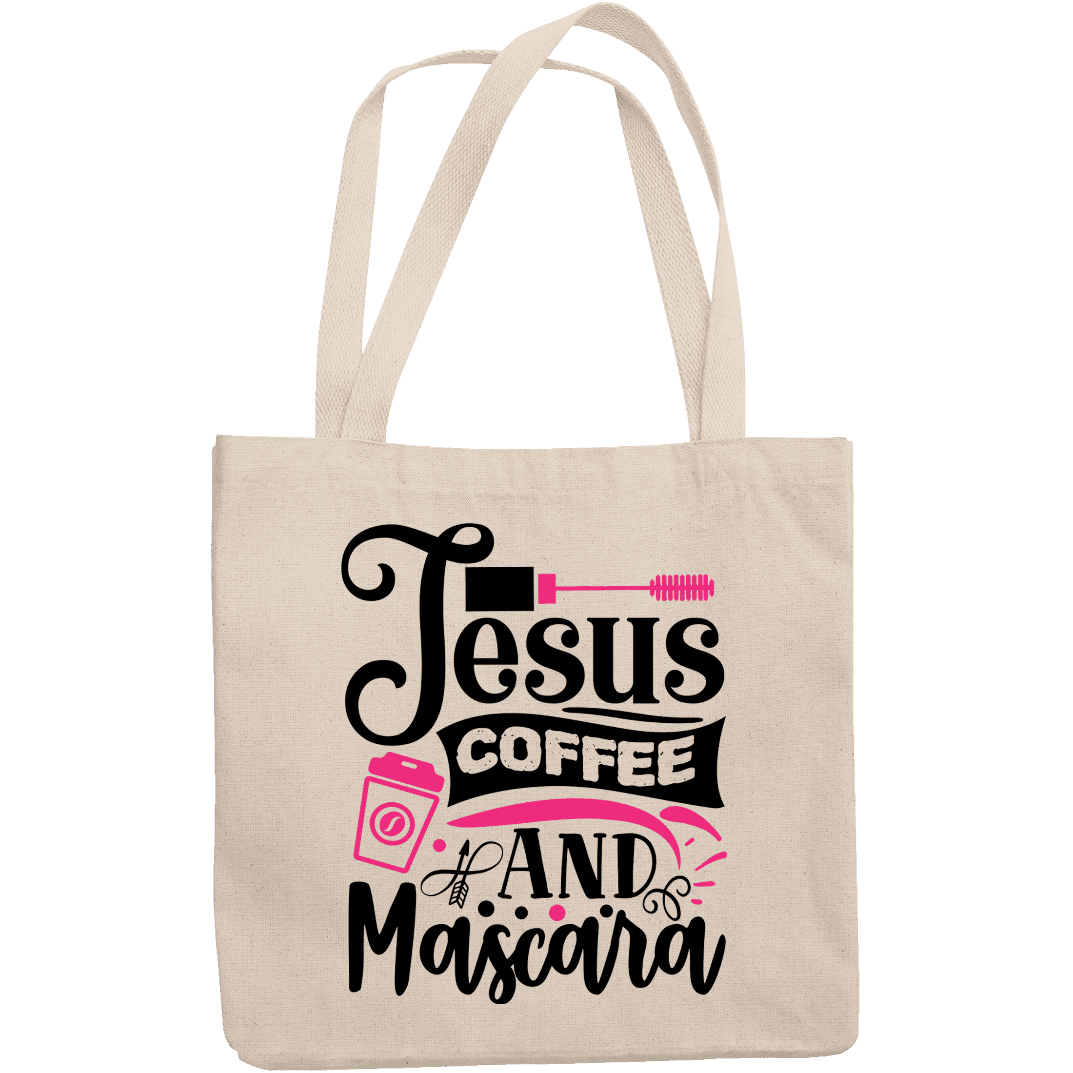 12oz Canvas Tote Bag - Jesus, Coffee, and Mascara Quote with Artsy ...