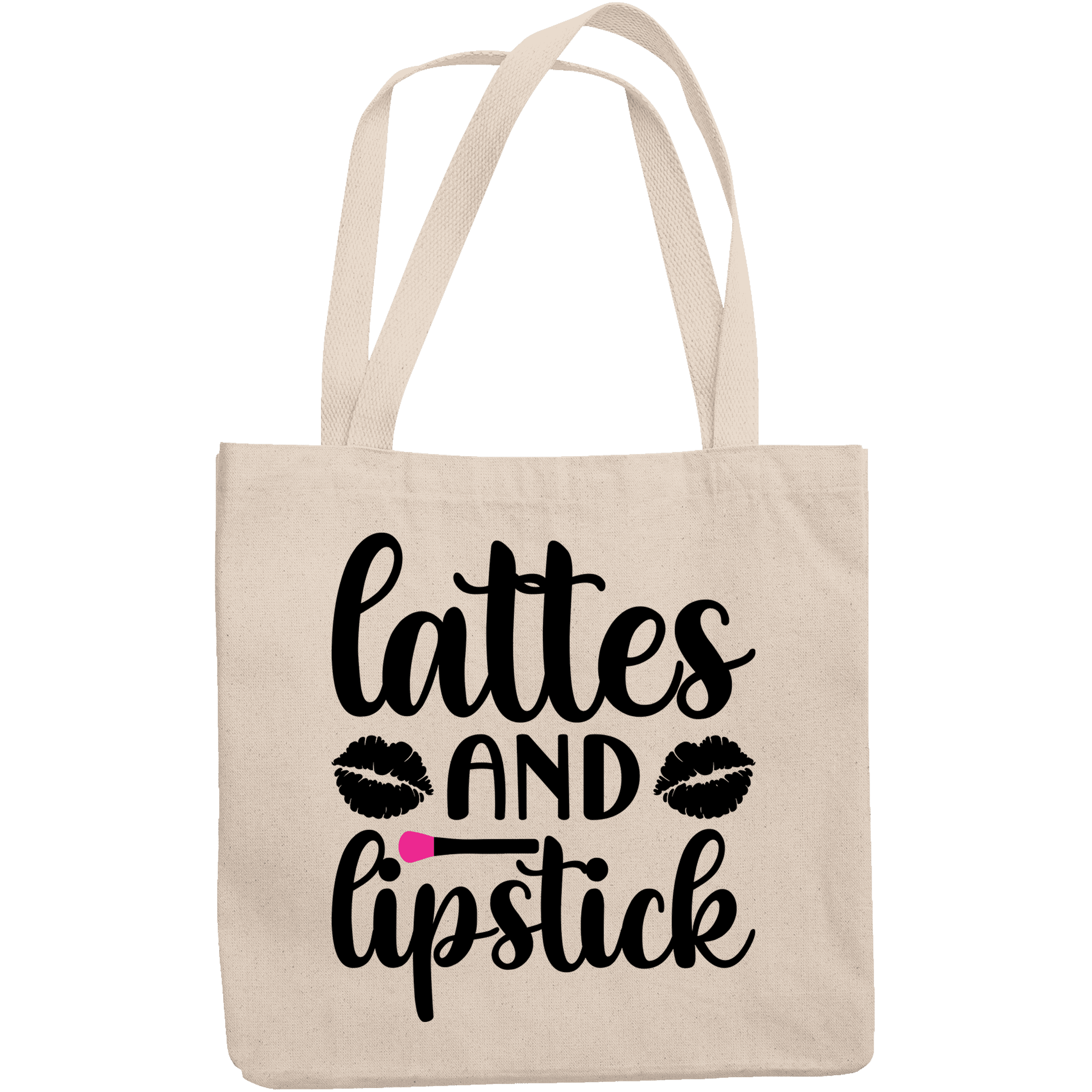 12oz Canvas Tote Bag - Lattes and Lipstick with Lips Design - Beauty ...