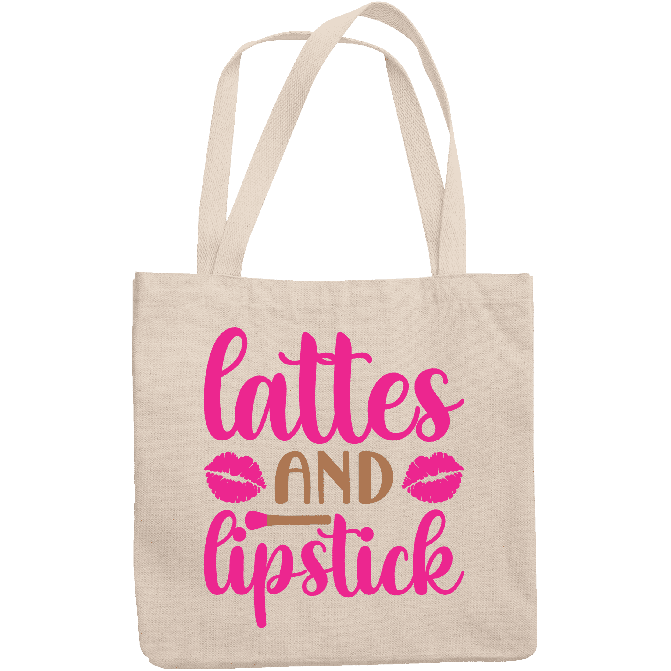 12oz Canvas Tote Bag - Lattes and Lipstick with Pink Lips Design ...
