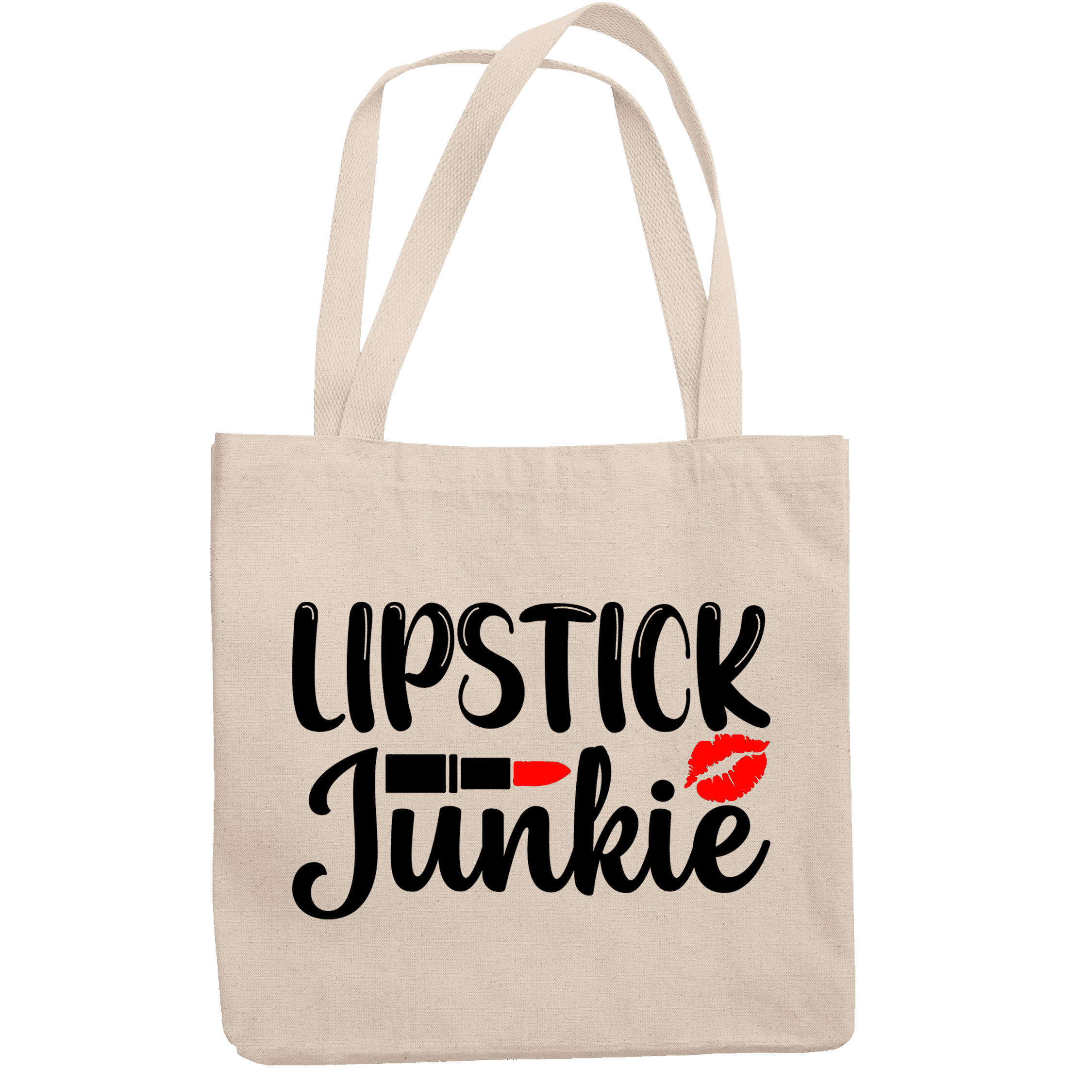 12oz Canvas Tote Bag - Lipstick Junkie with Red Lips Design - Beauty ...
