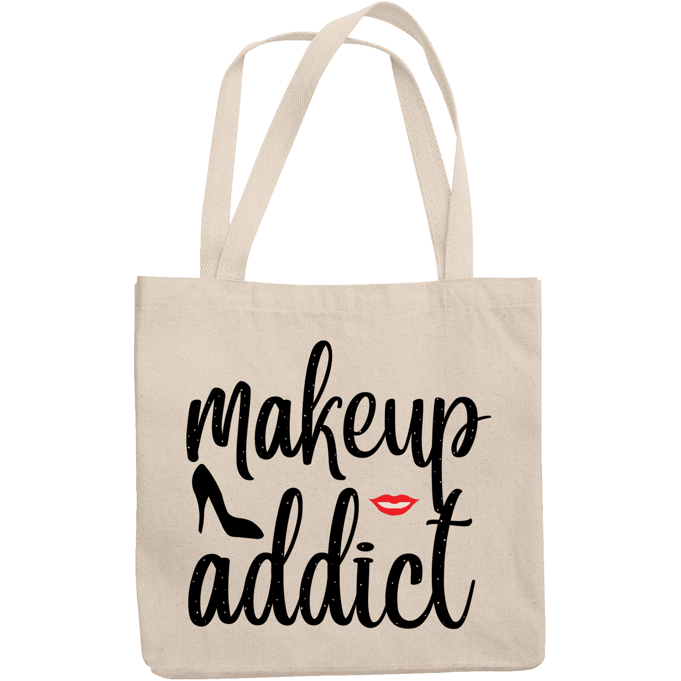 12oz Canvas Tote Bag - Makeup Addict with High Heels Shoe & Lips Design ...