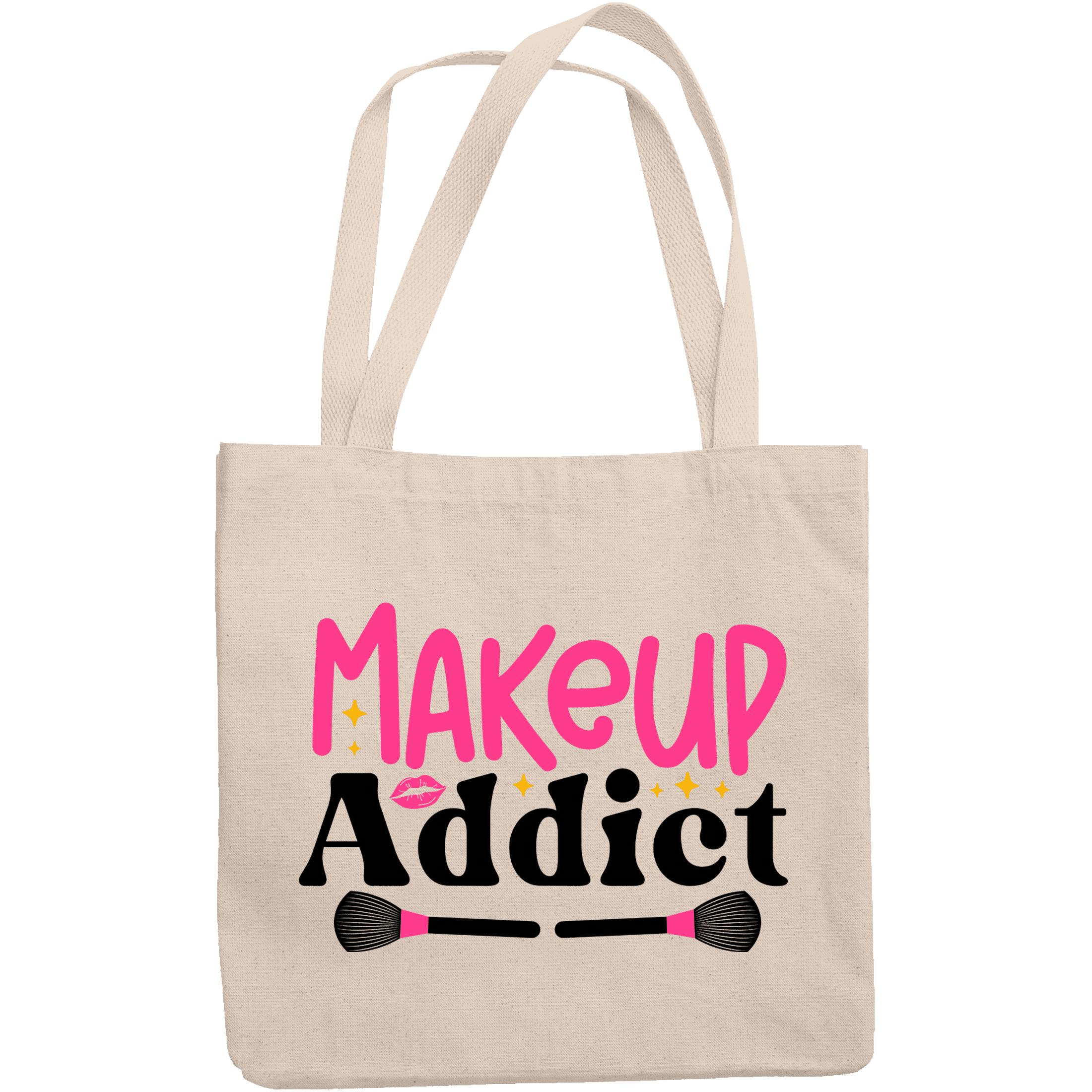 12oz Canvas Tote Bag - Makeup Addict with Lips & Powder Brushes Design ...