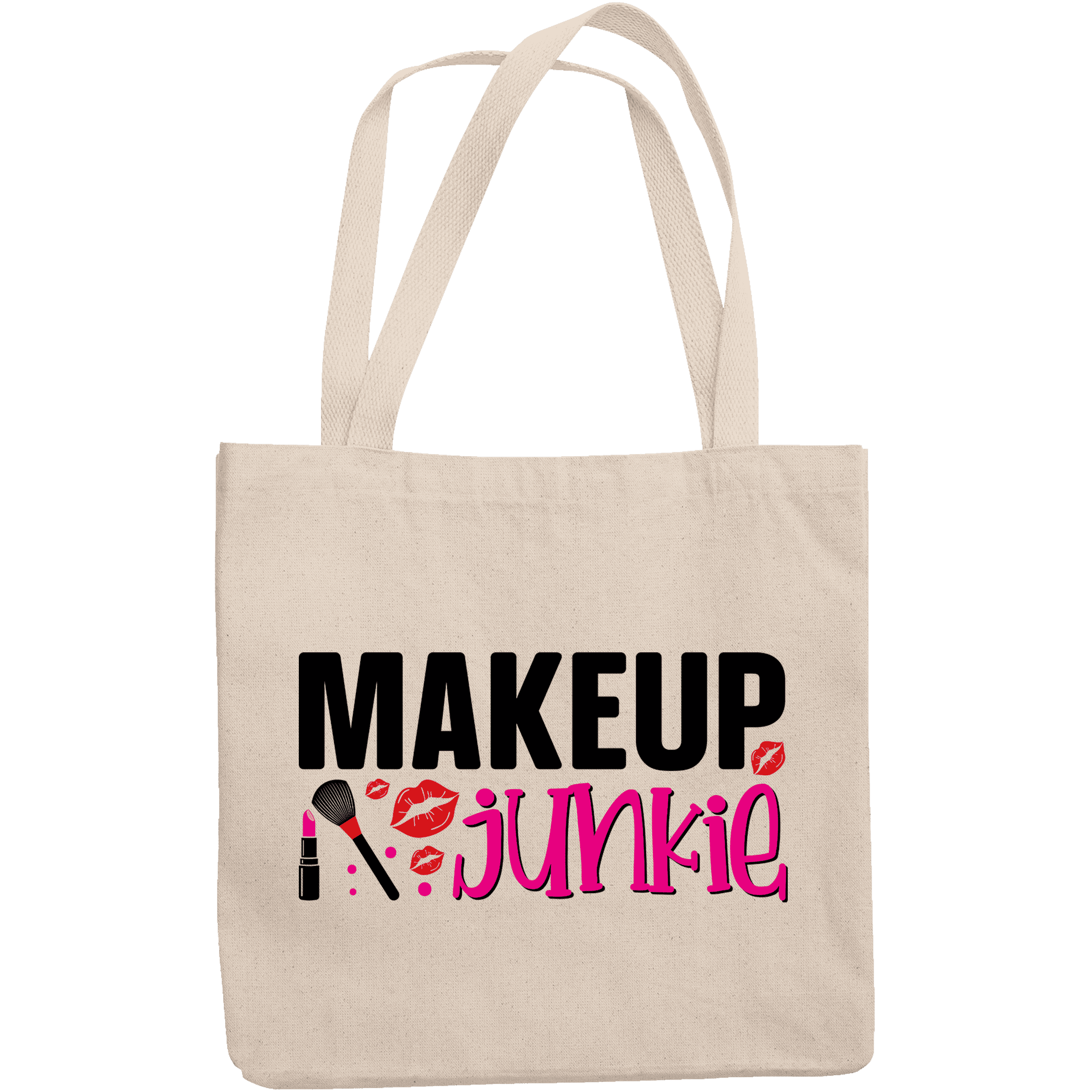 12oz Canvas Tote Bag - Makeup Junkie with Pink Lipstick, Powder Brush ...