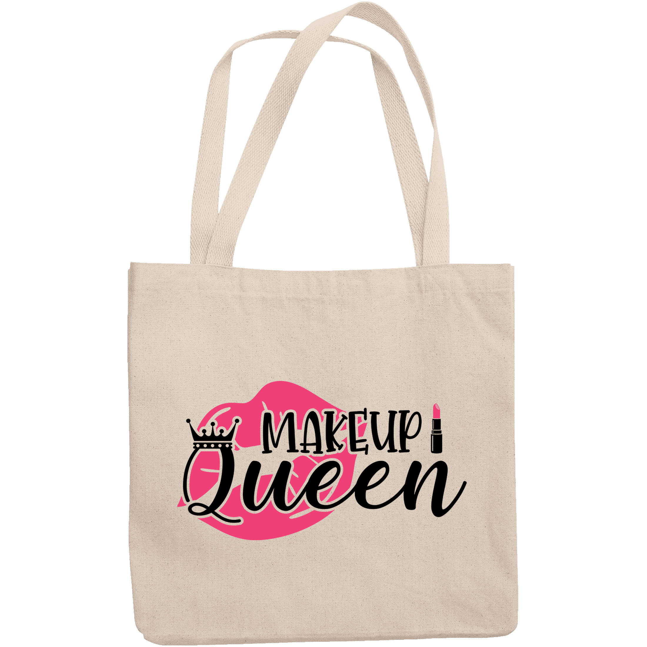 12oz Canvas Tote Bag - Makeup Queen with Crown, Pink Lipstick & Smooch ...