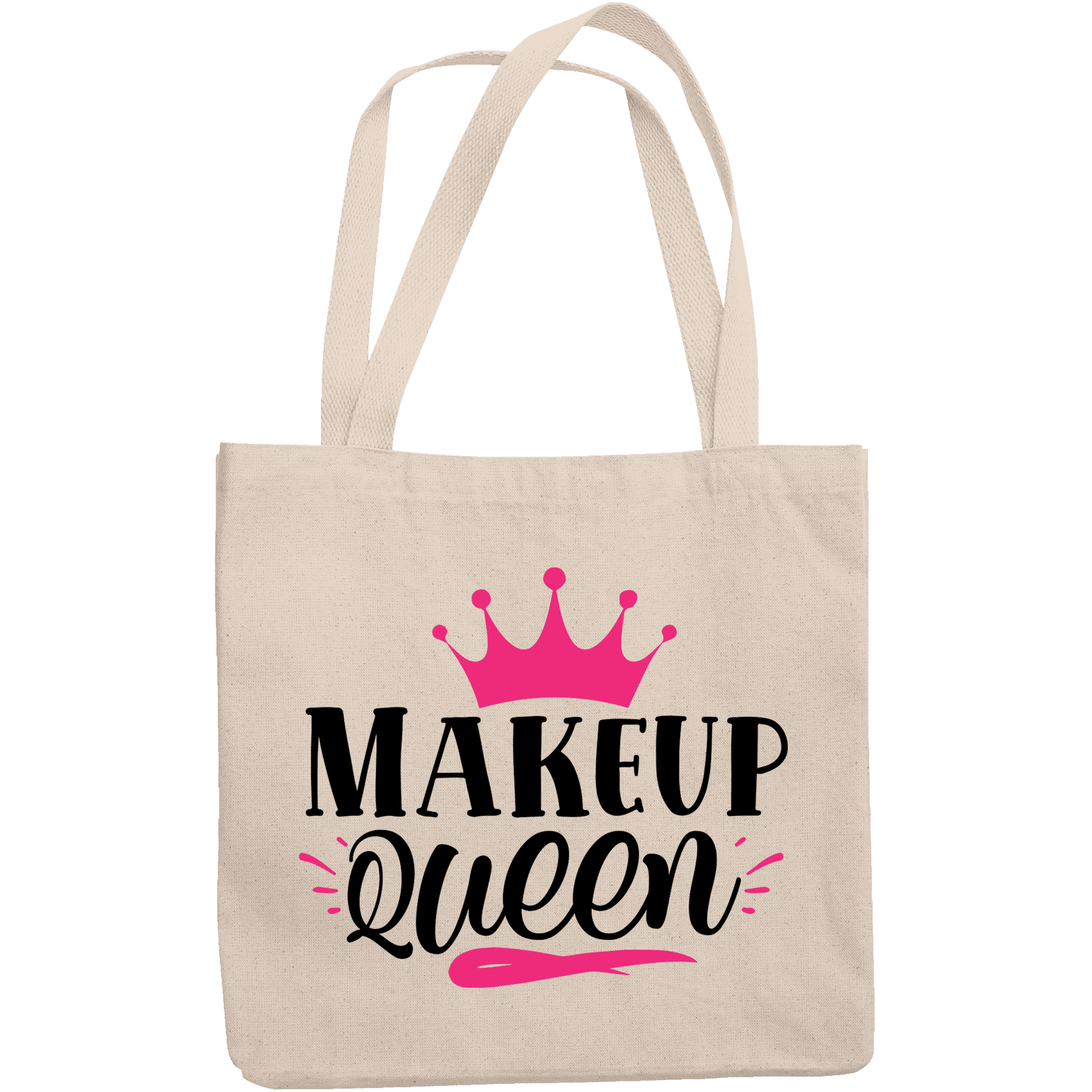 12oz Canvas Tote Bag - Makeup Queen with Pink Crown Design - Beauty ...