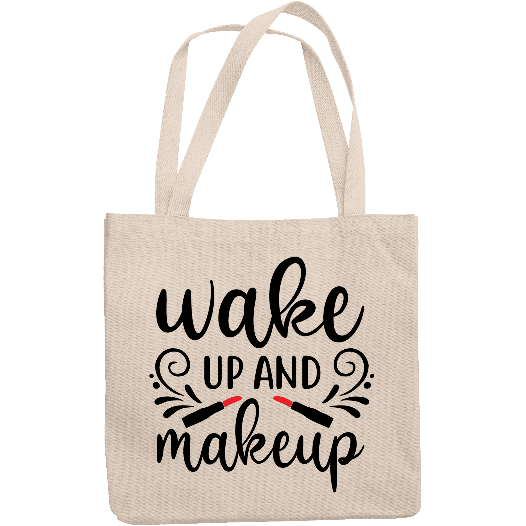 12oz Canvas Tote Bag - Wake up & Makeup with Lipstick Design - Beauty ...