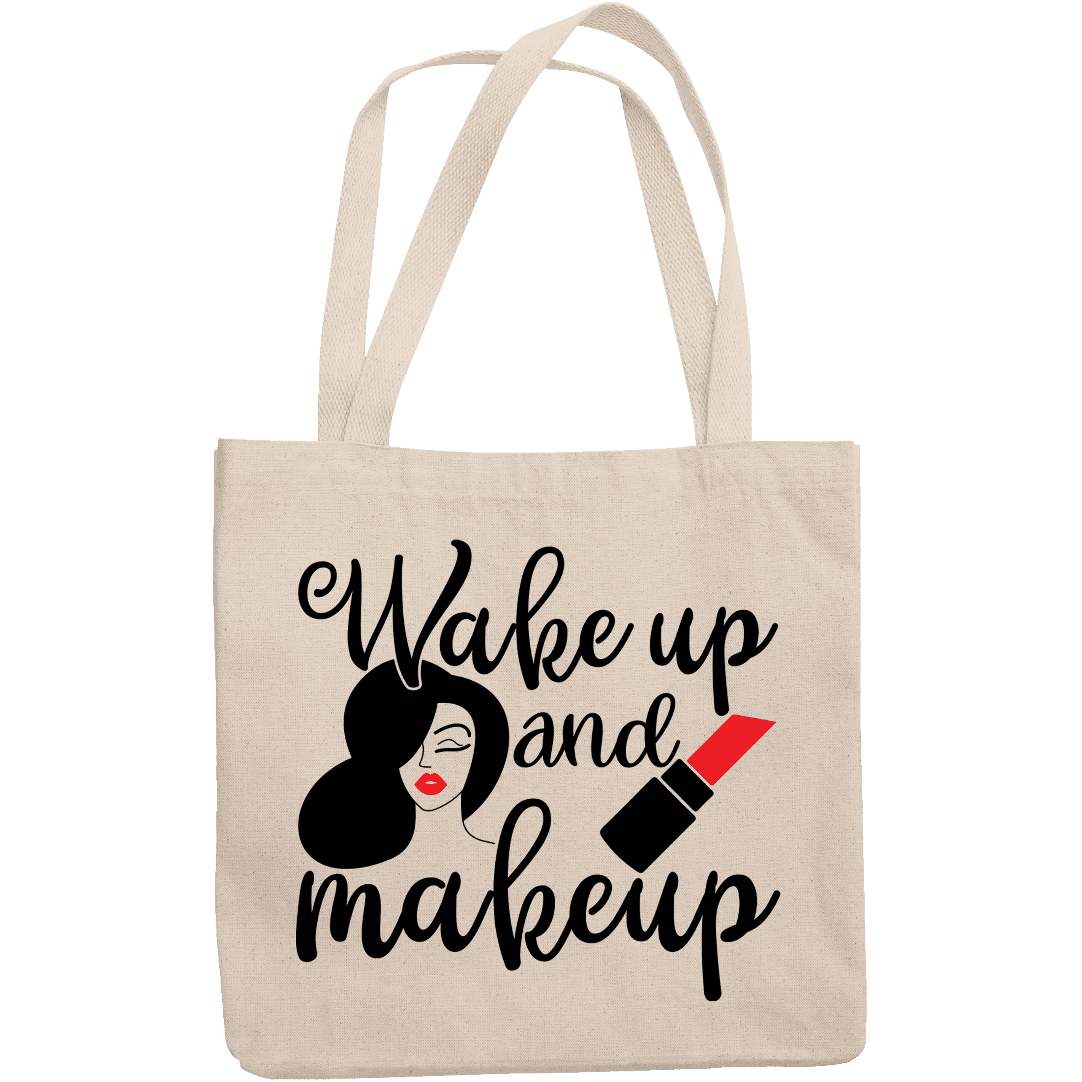 12oz Canvas Tote Bag - Wake up & Makeup with a Woman Wearing Red ...