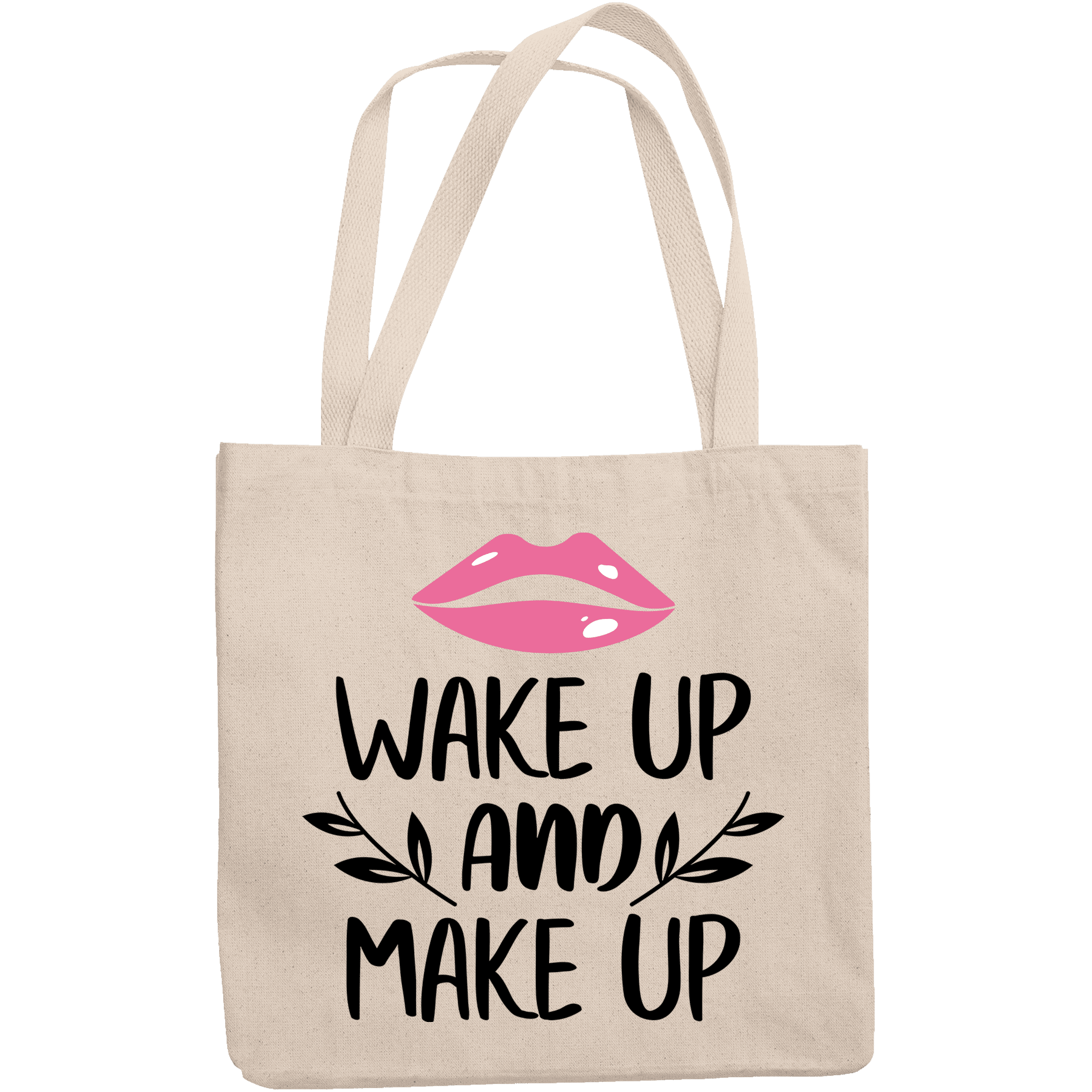 12oz Canvas Tote Bag - Wake Up and Make Up with Pink Lips Design ...