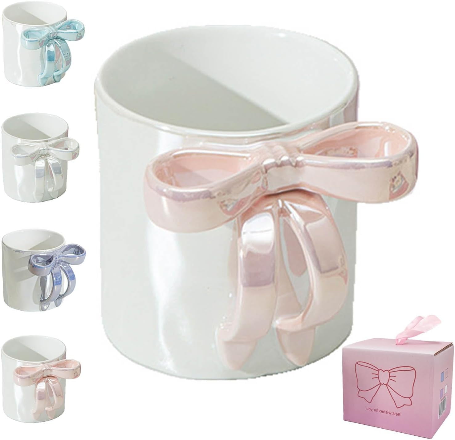 12oz Charming Ribbon Mugs with Bow Handle, 350ml Bow Mug, Pink ...