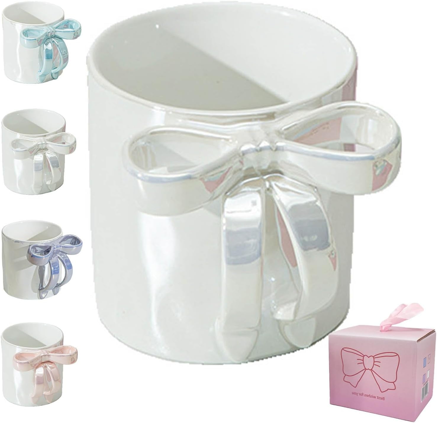 12oz Charming Ribbon Mugs with Bow Handle, 350ml Bow Mug, Pink ...