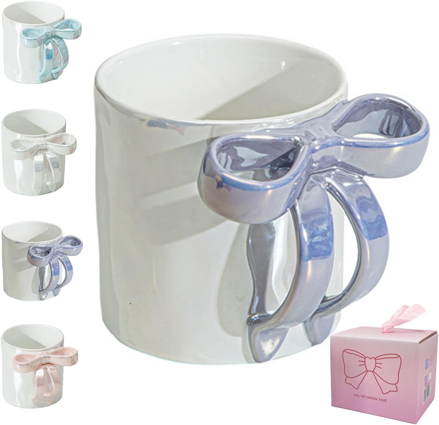 12oz Charming Ribbon Mugs with Bow Handle, 350ml Bow Mug, Pink ...