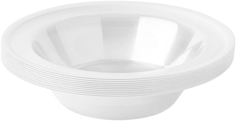 12oz Clear Plastic Round Bowls with White Rim - Wide Rimmed Disposable ...