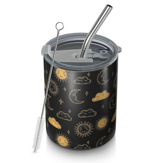12oz Coffee Tumblers Black Sun Moon Cloud Pattern Stainless Steel ...