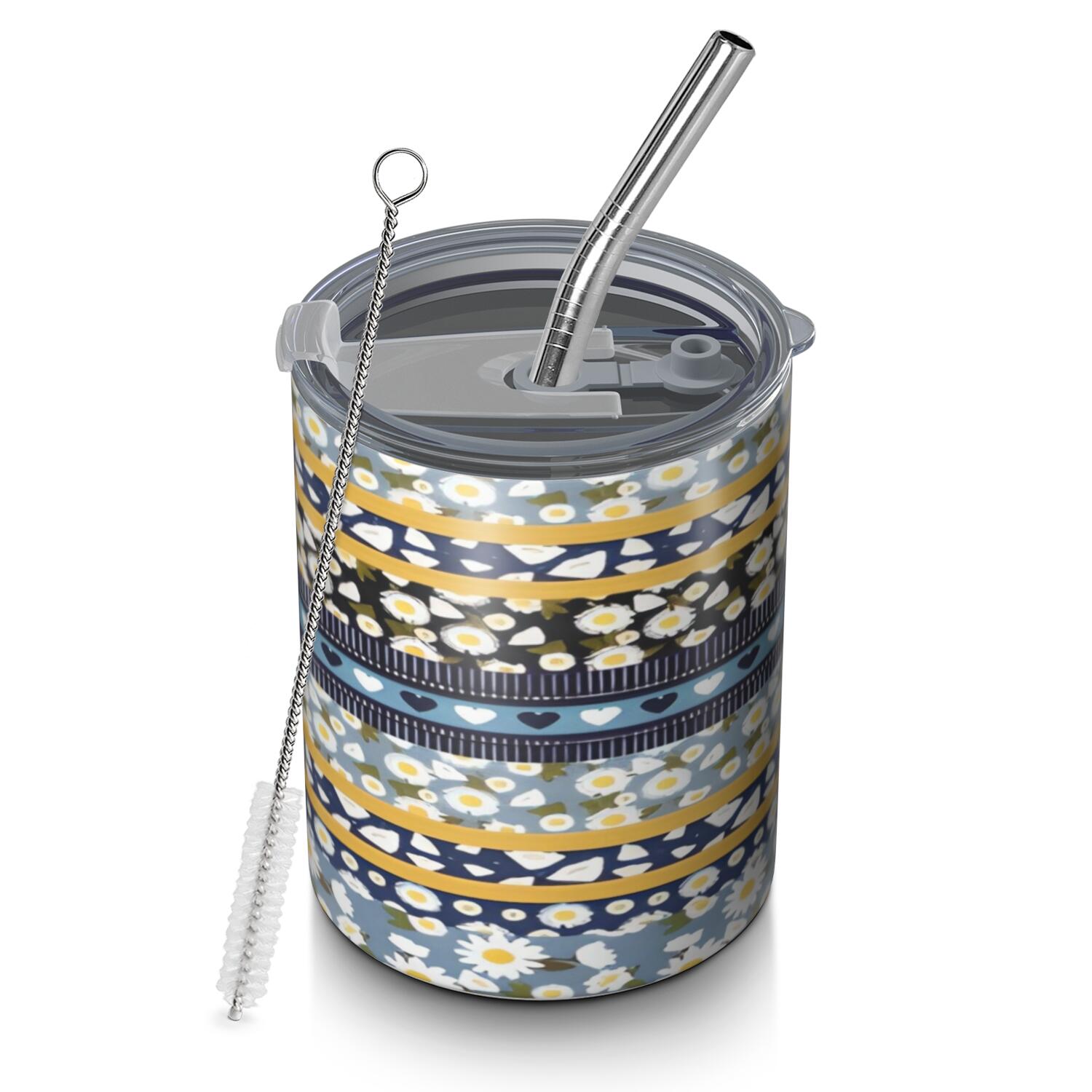 12oz Coffee Tumblers Blue Pioneer Flower Striped Pattern Stainless ...