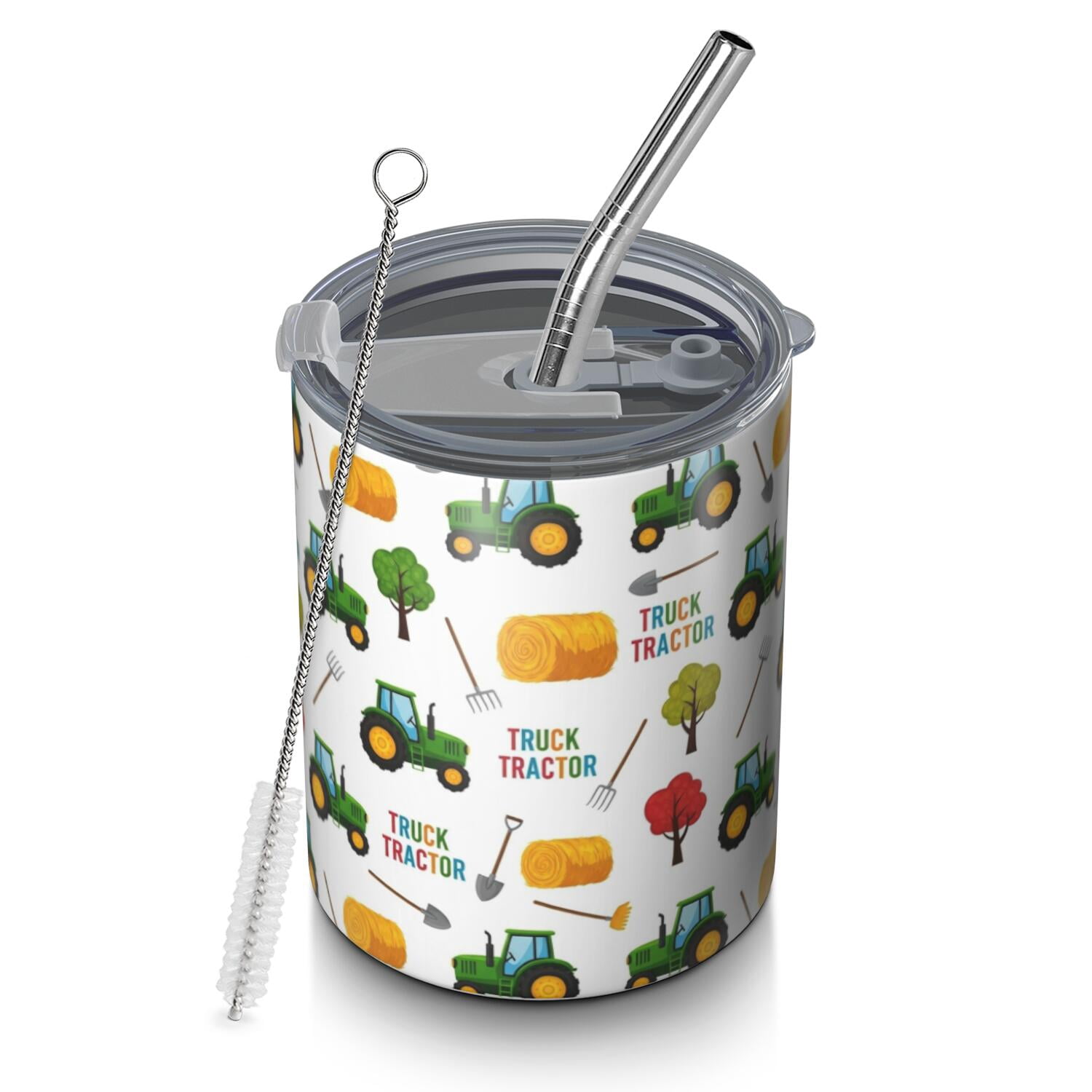 12oz Coffee Tumblers Cartoon Tractors Hay Bales White Pattern Stainless ...