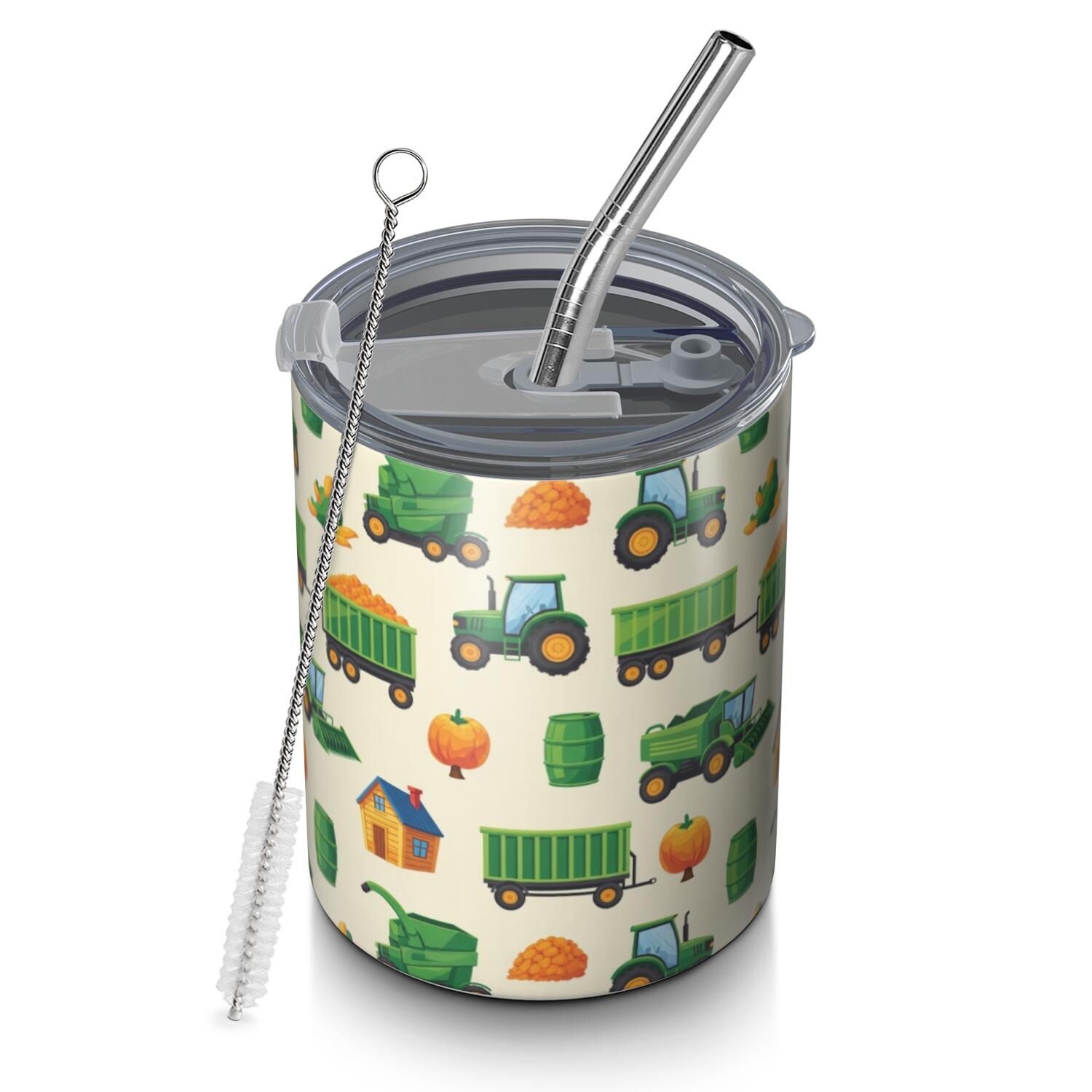 12oz Coffee Tumblers Cartoon Tractors Pumpkins Beige Pattern Stainless ...