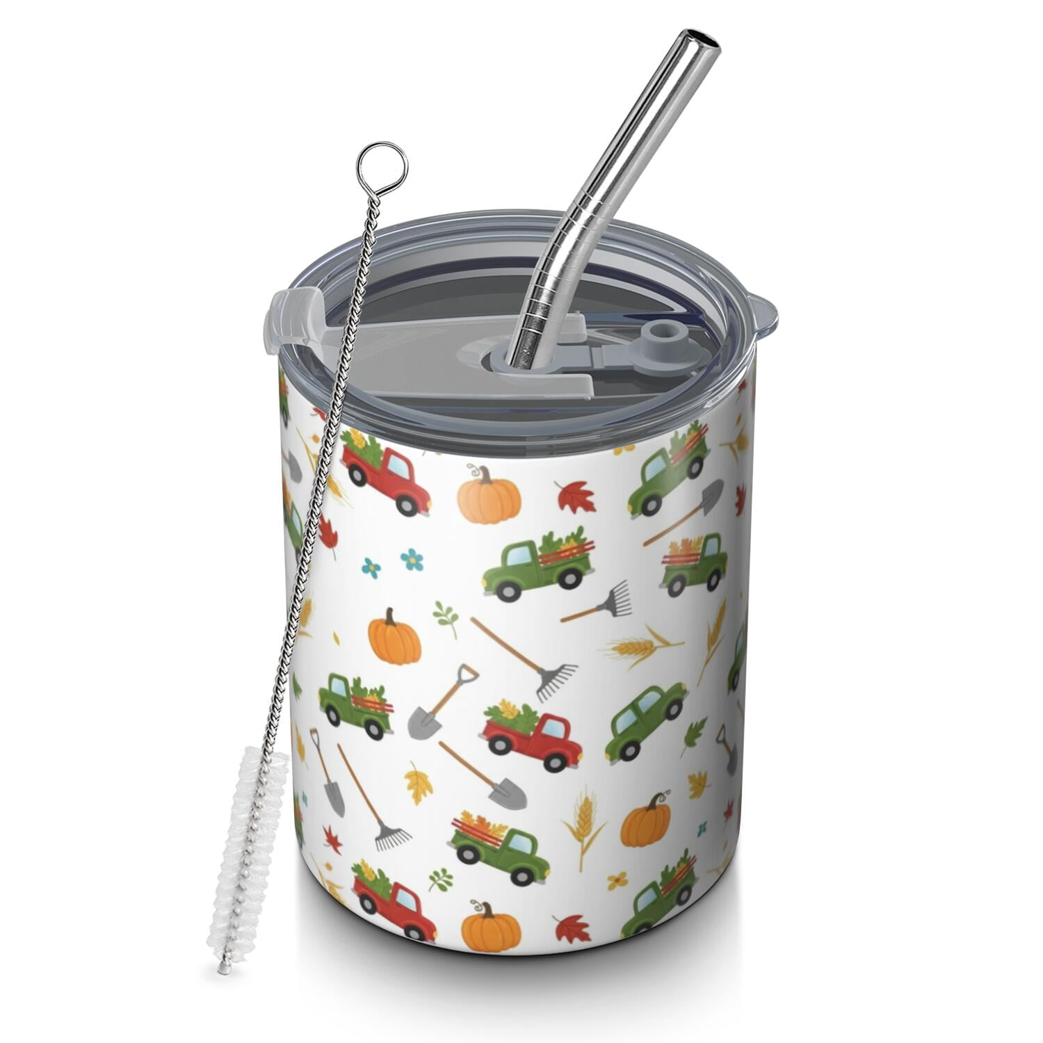 12oz Coffee Tumblers Cartoon Tractors Pumpkins White Pattern Stainless ...