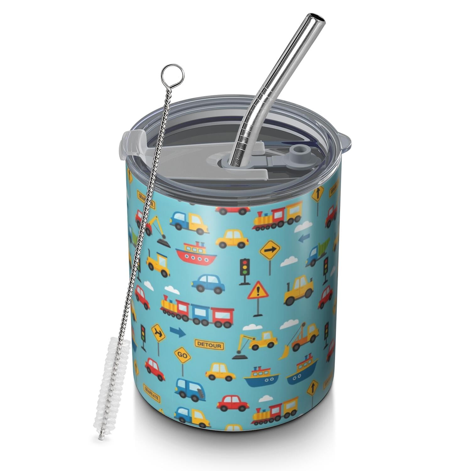 12oz Coffee Tumblers Cartoon Traffic Vehicles Boats Light Blue Pattern ...