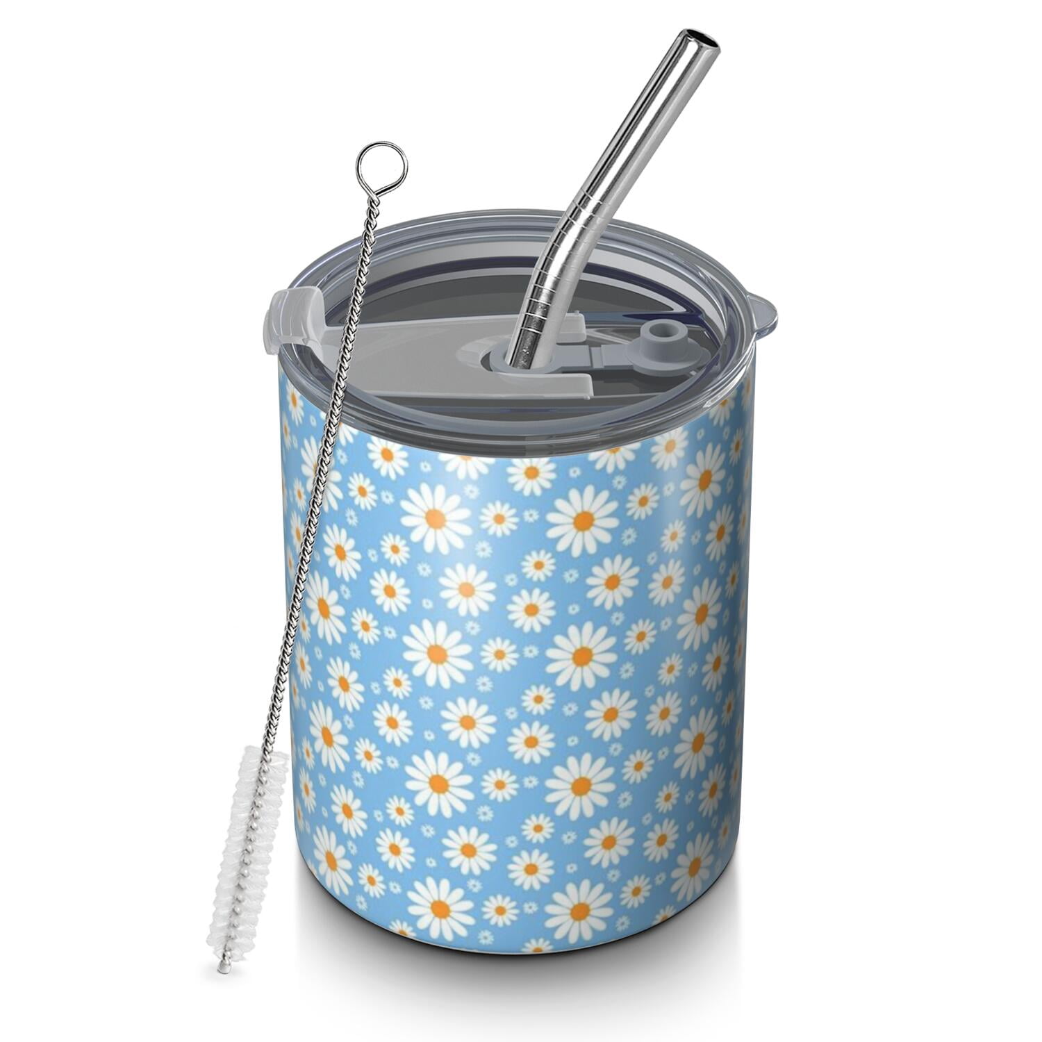 12oz Coffee Tumblers Light Blue Daisy Flower Pattern Stainless Steel ...
