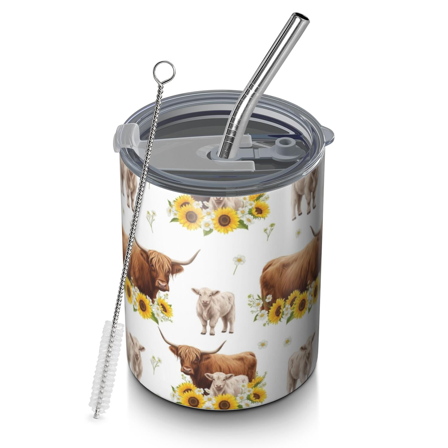 12oz Coffee Tumblers White Highland Cow Sunflower Calf Pattern ...