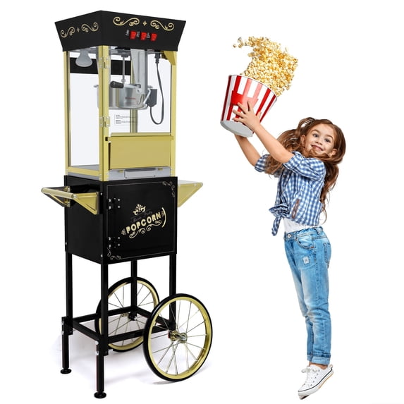 12oz Commercial Popcorn Machine with Cart & Wheels, 850W Vintage Pop ...