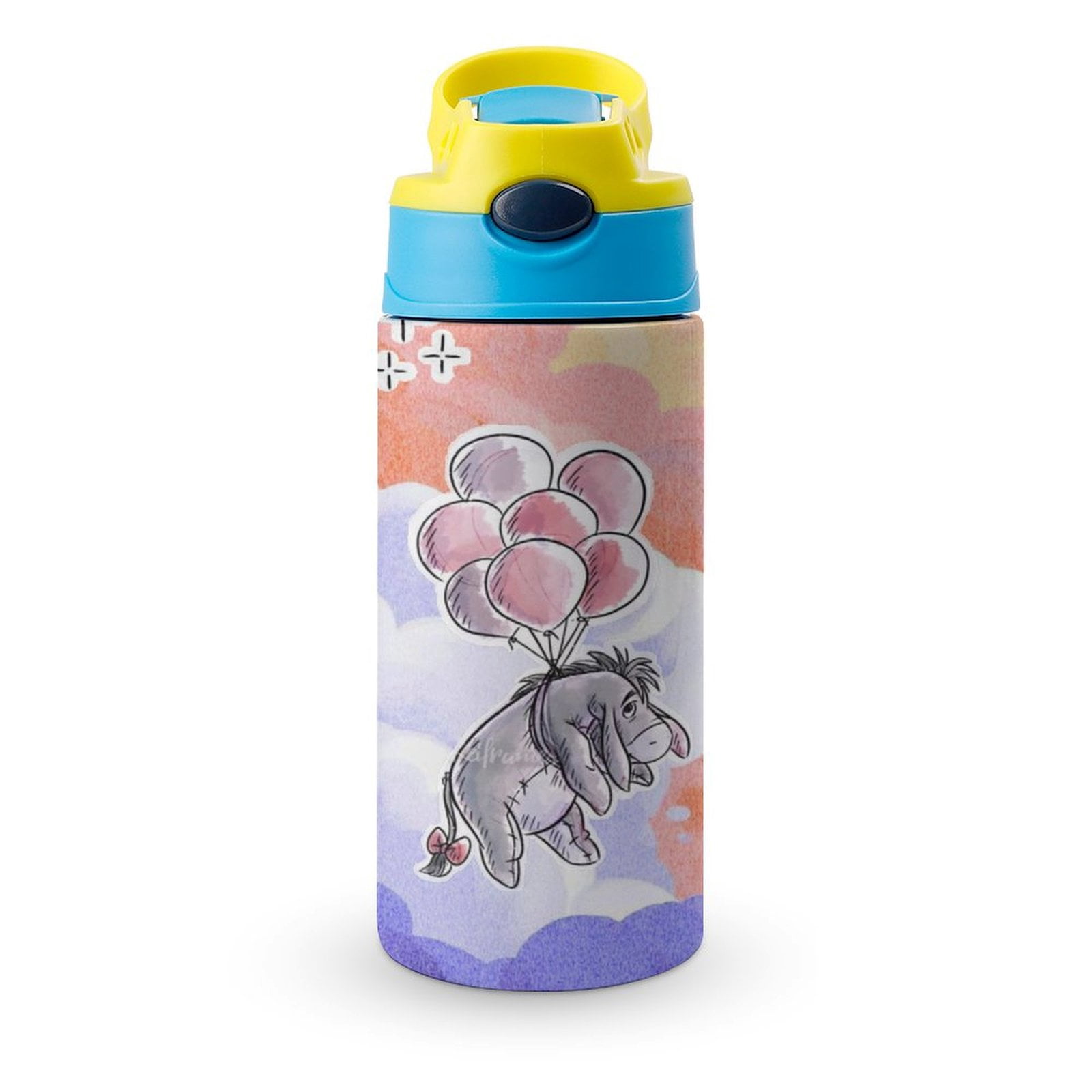 12oz Ee-Yore Water Bottle with Straw Lid Insulated Cartoon Stainless ...