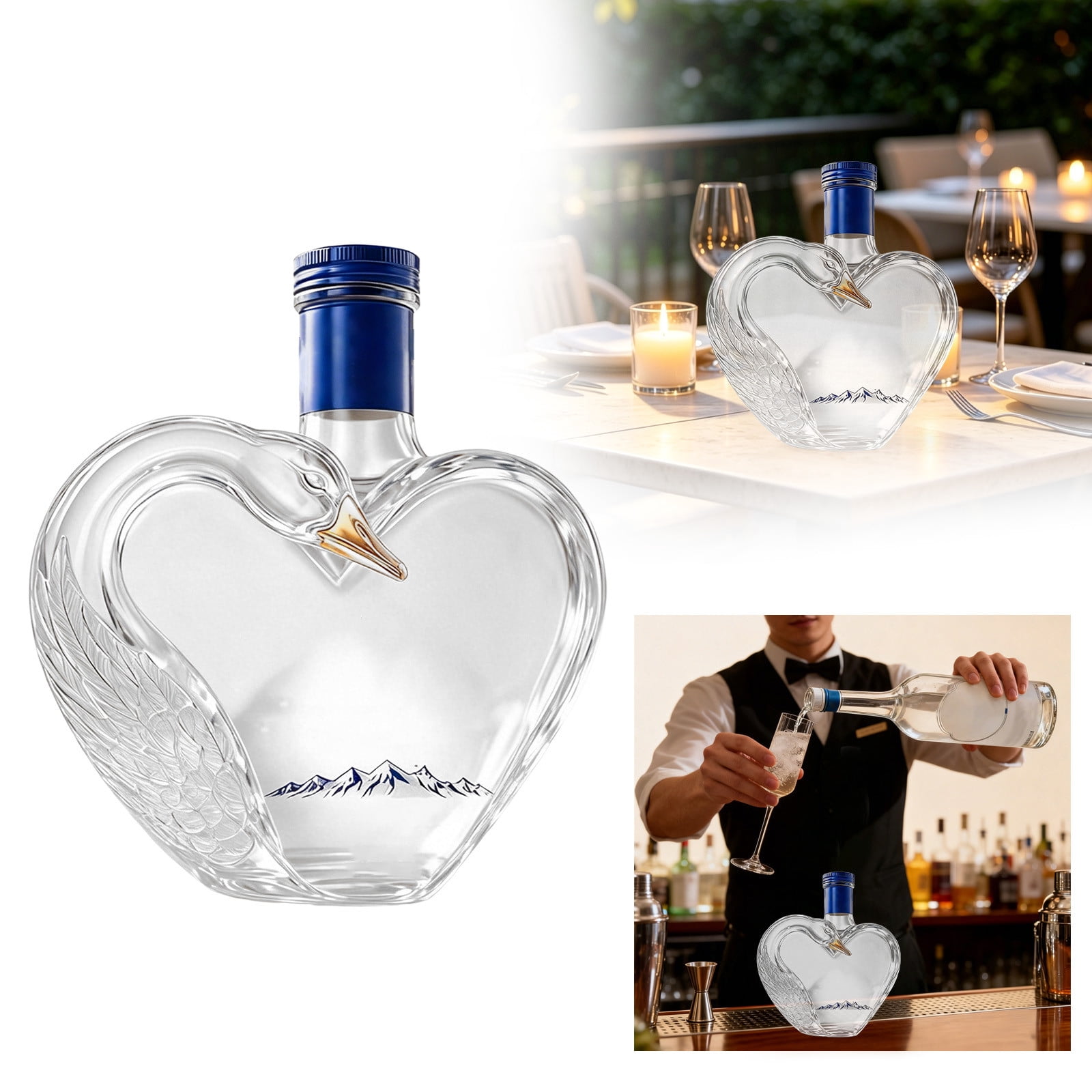 12oz Elegant Swan Shaped Clear Glass Whiskey Decanter, Thick Sturdy ...