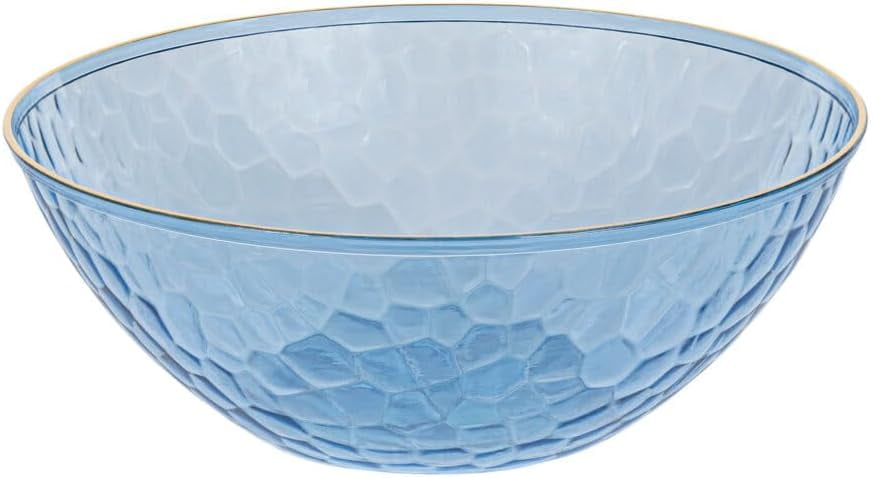 12oz Hammered Blue Plastic Round Bowls with Gold Rim - Disposable ...