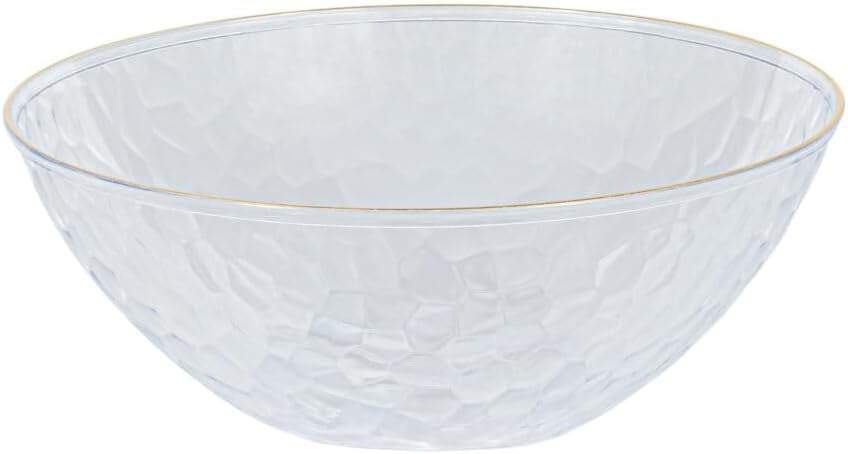 12oz Hammered Clear Plastic Round Bowls with Gold Rim - Disposable ...