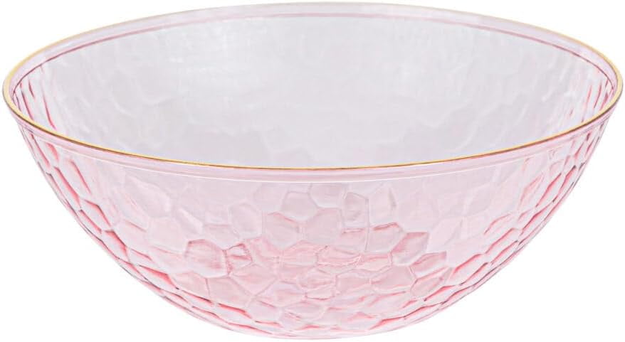 12oz Hammered Pink Plastic Round Bowls with Gold Rim - Disposable ...