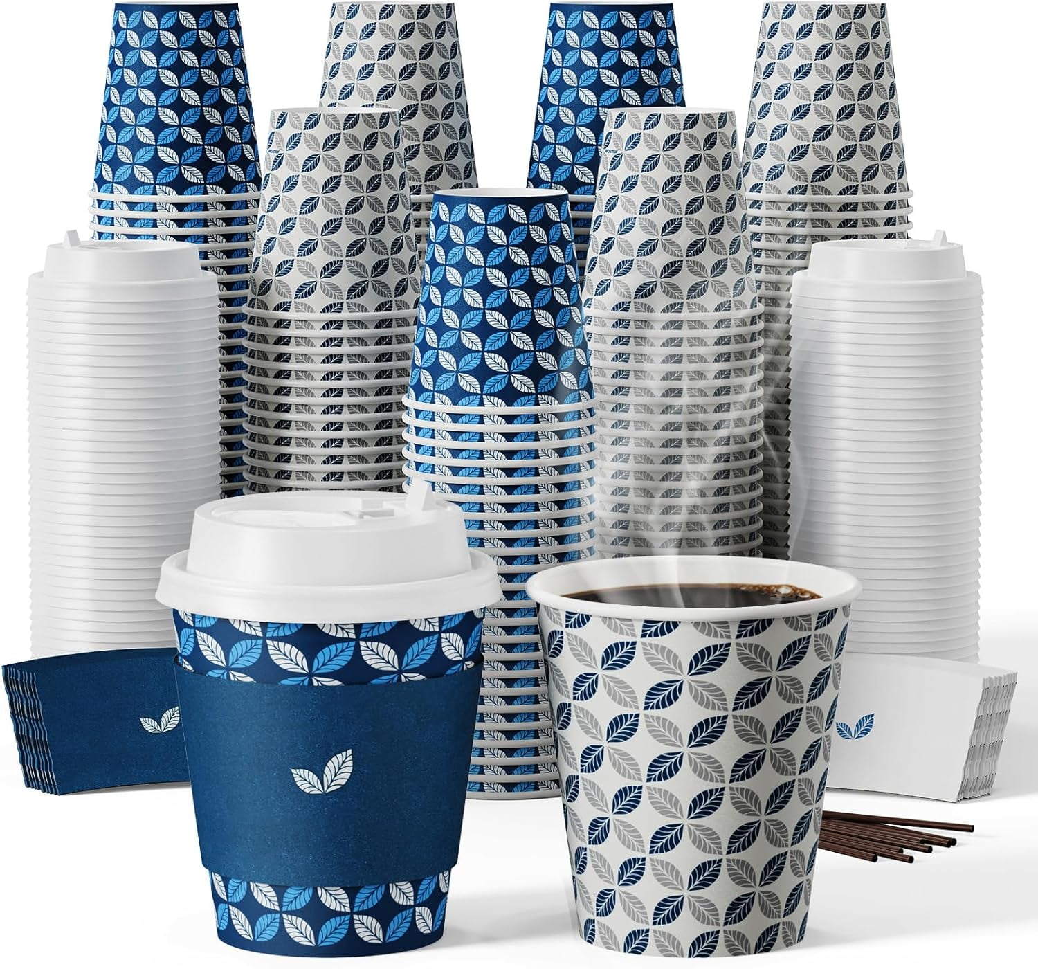 12oz Paper Coffee Cups 100 Pack, Disposable To Go Coffee Cups with Lids ...