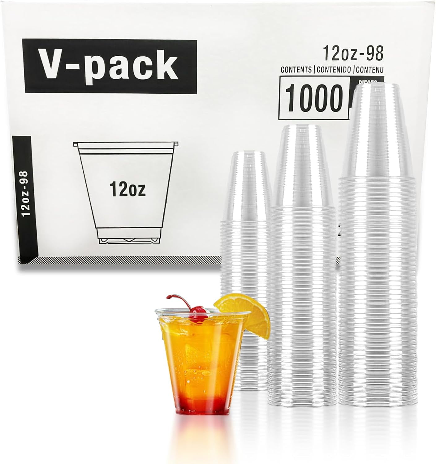 12oz Plastic Cups, Clear Disposable Cold Cup for Iced Coffee, Smoothies ...