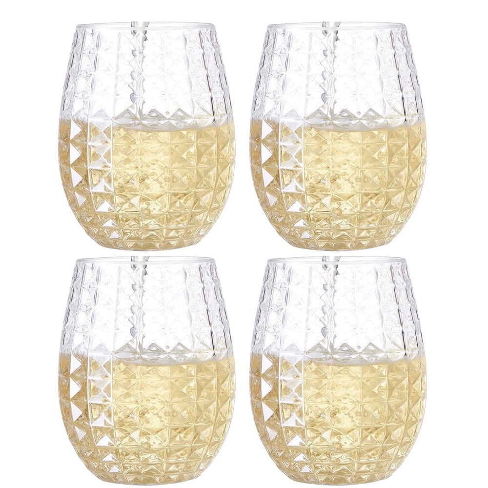 12oz Plastic Stemless Wine Glass, Wine Glasses Set of 4, Reusable ...